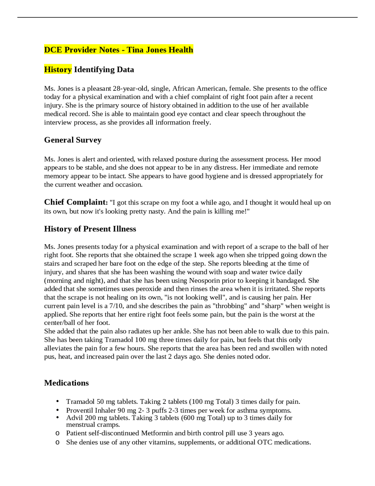 DCE Provider Notes - Tina Jones Health History | Lab Reports Nursing ...