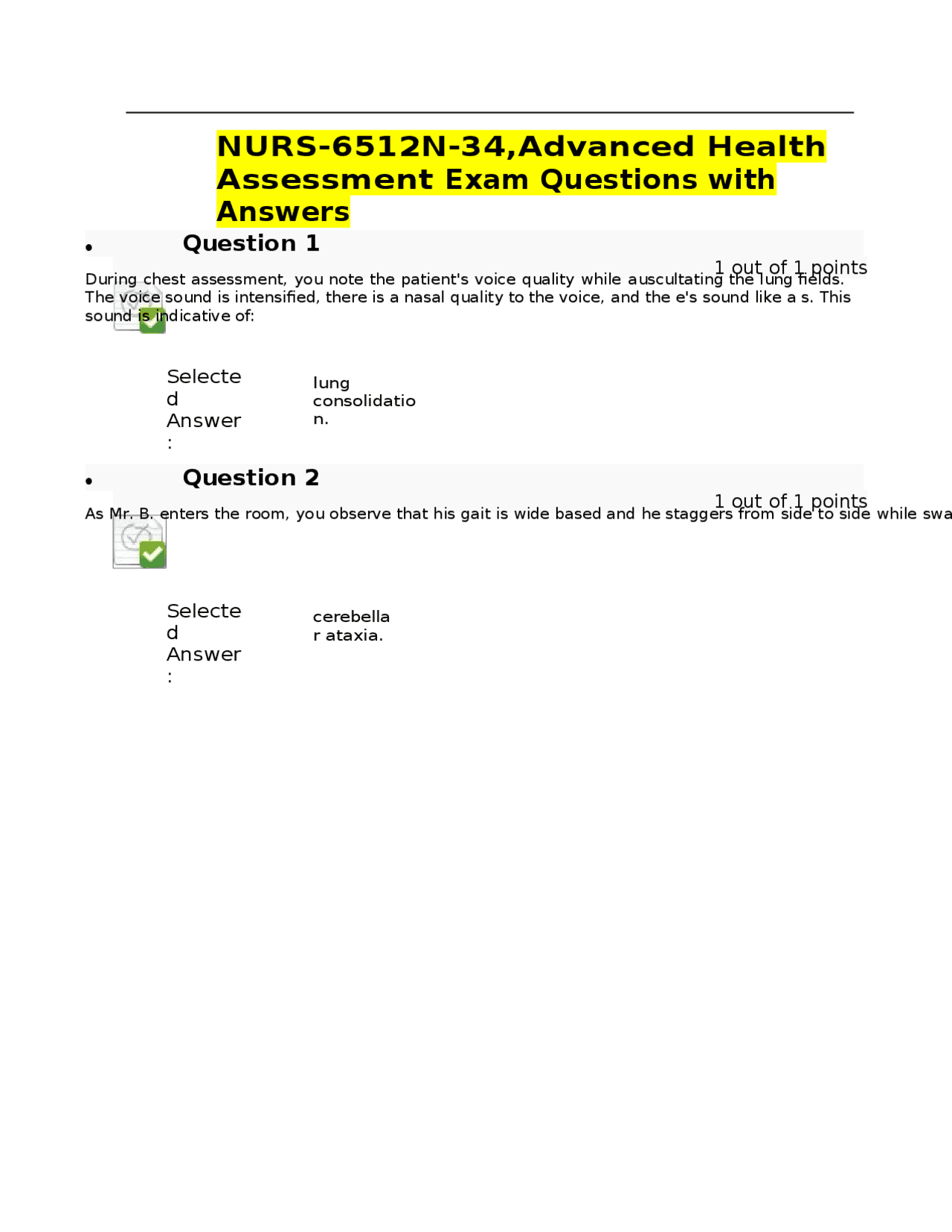 Nurs 6512n 34advanced Health Assessment Exam Questions With Answers