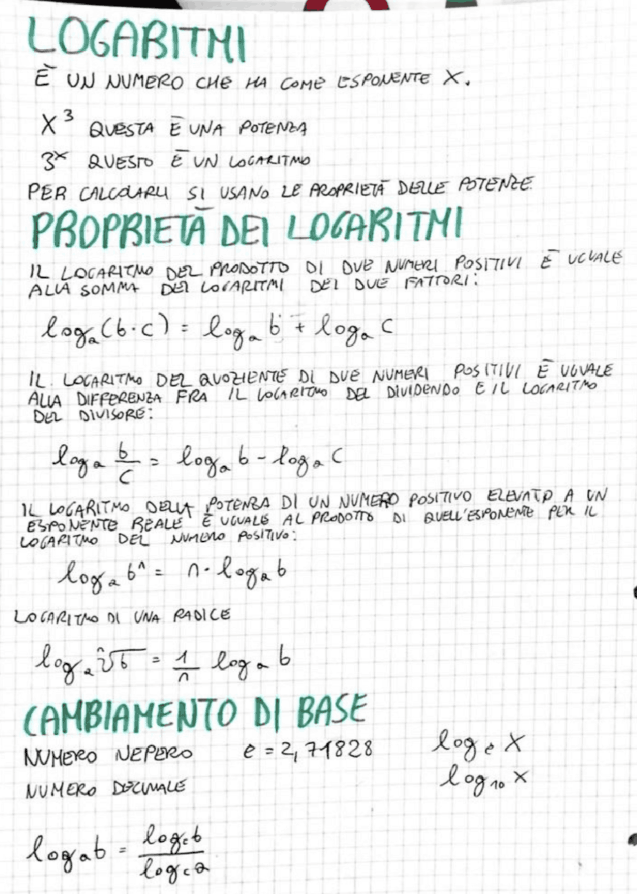 Logaritmi E Proprietà Appunti Di Complementi Di Matematica Docsity
