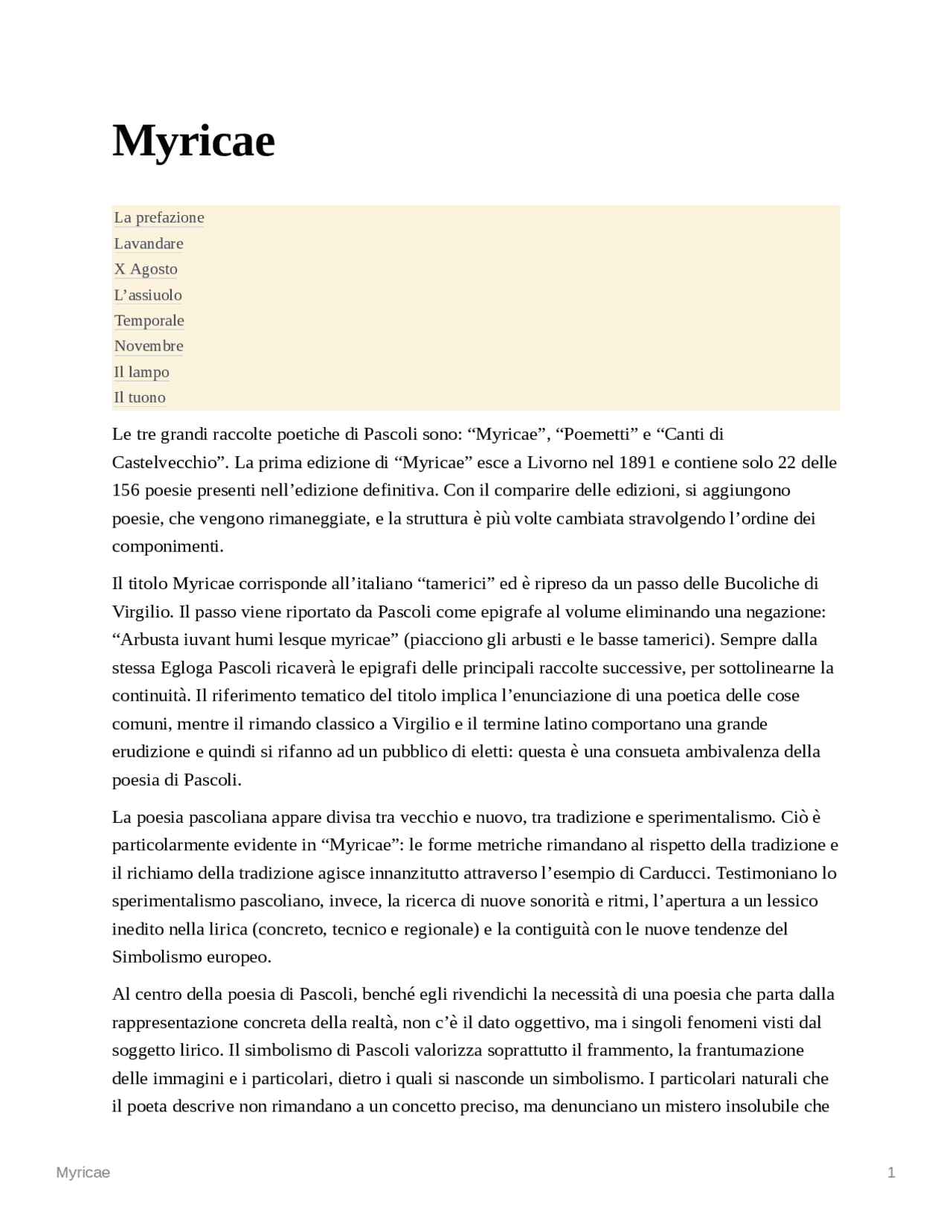 Analisi di poesie di Myricae di Giovanni Pascoli | Appunti di Italiano | Docsity