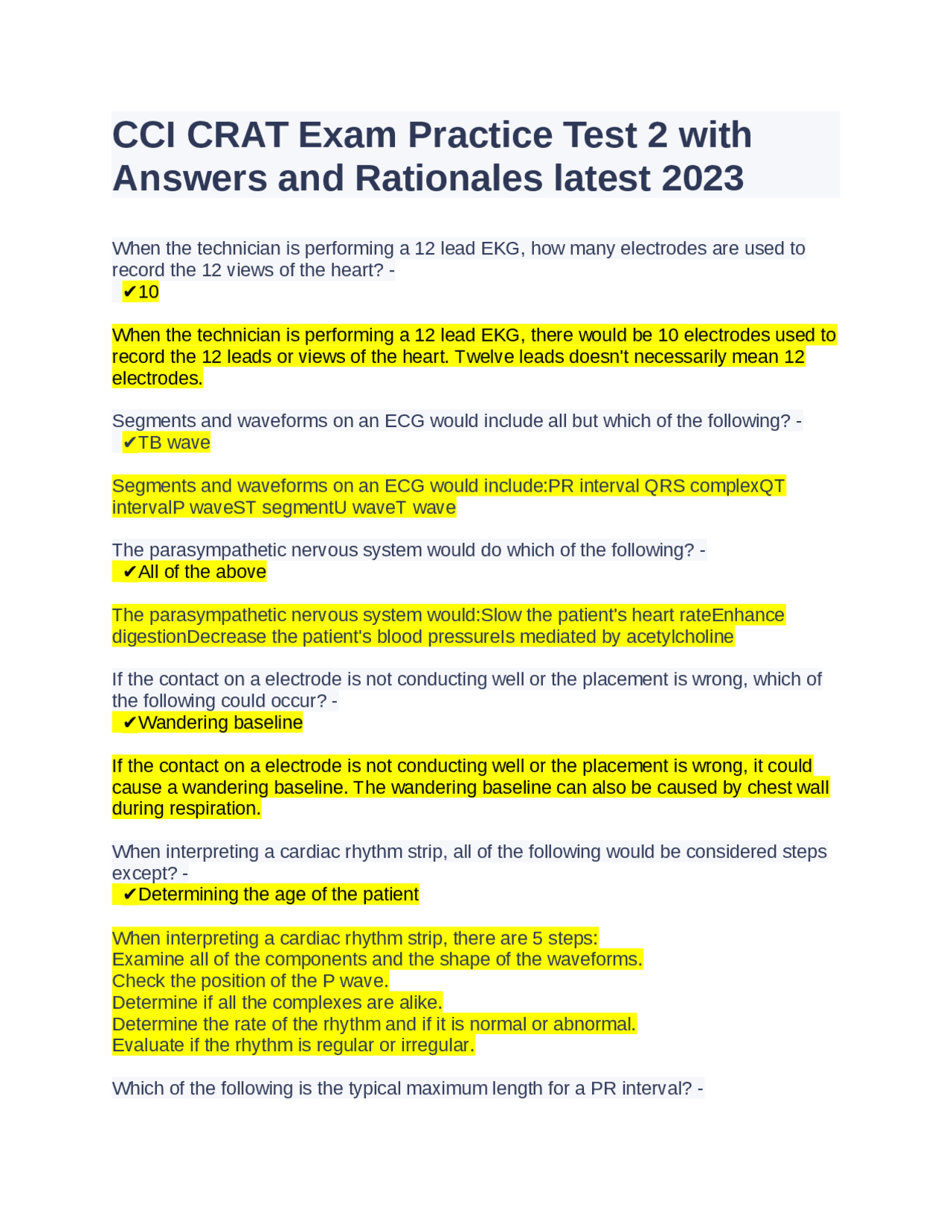 CCI CRAT Exam Practice Test 2 with Answers and Rationales latest 2023 ...