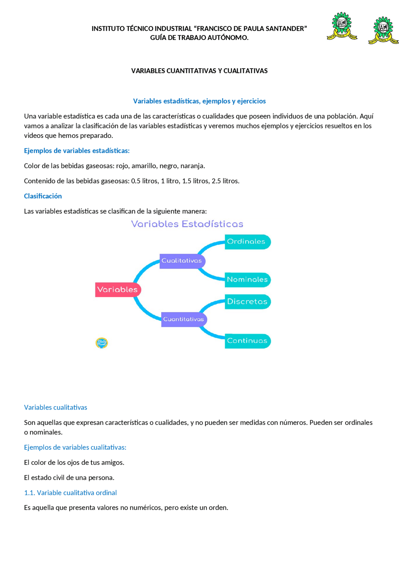 ESTADISTICA VARIABLES | Ejercicios de Matemáticas | Docsity