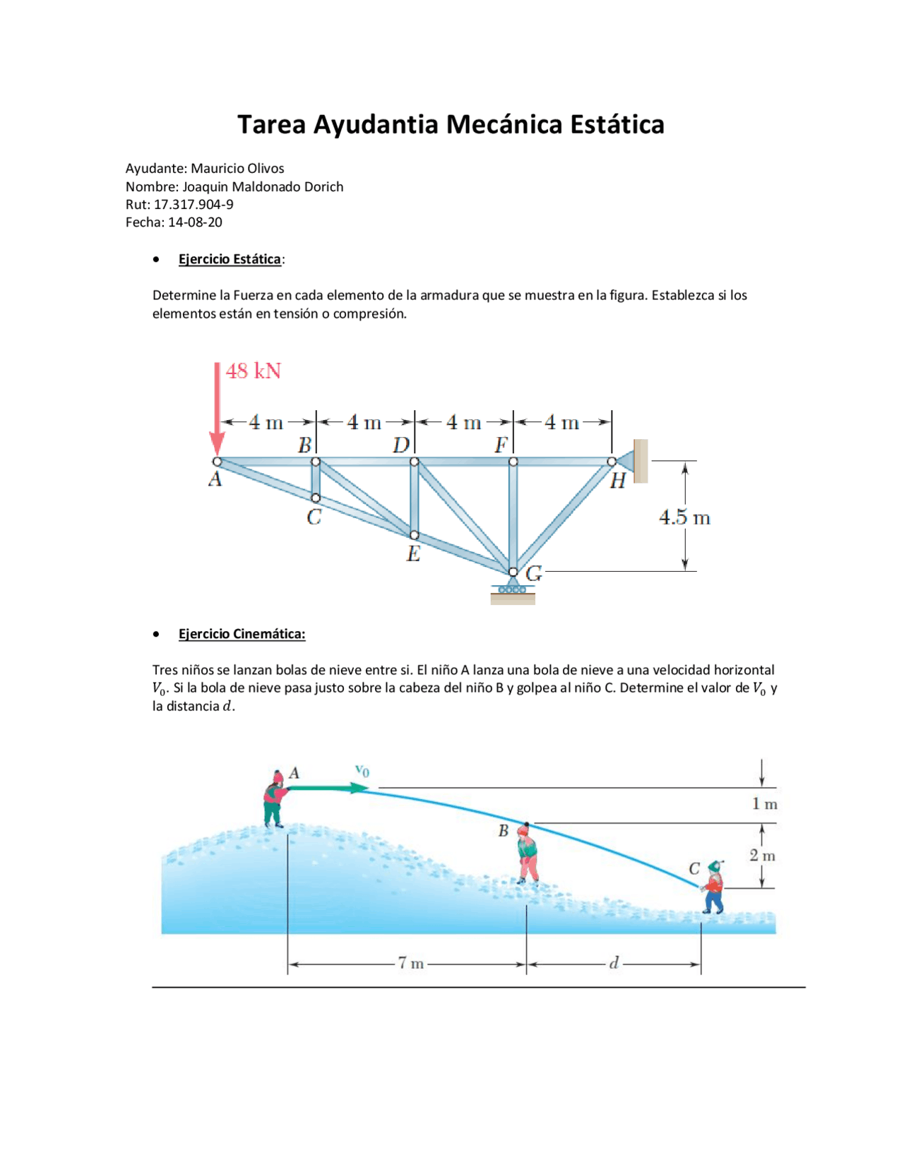 Ejercicio Estática y Cinemática | Ejercicios de Mecánica | Docsity