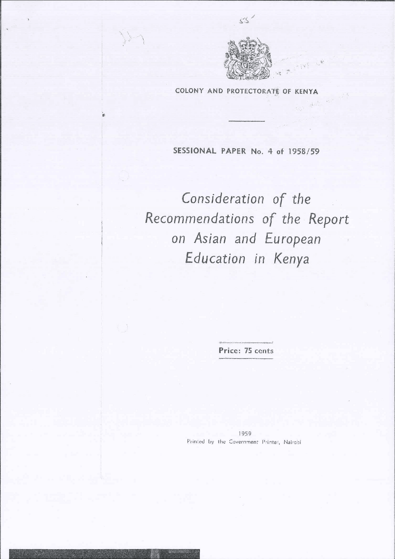 Sessional paper no 4 of 1958-59 Consideration of the re | Study Guides ...
