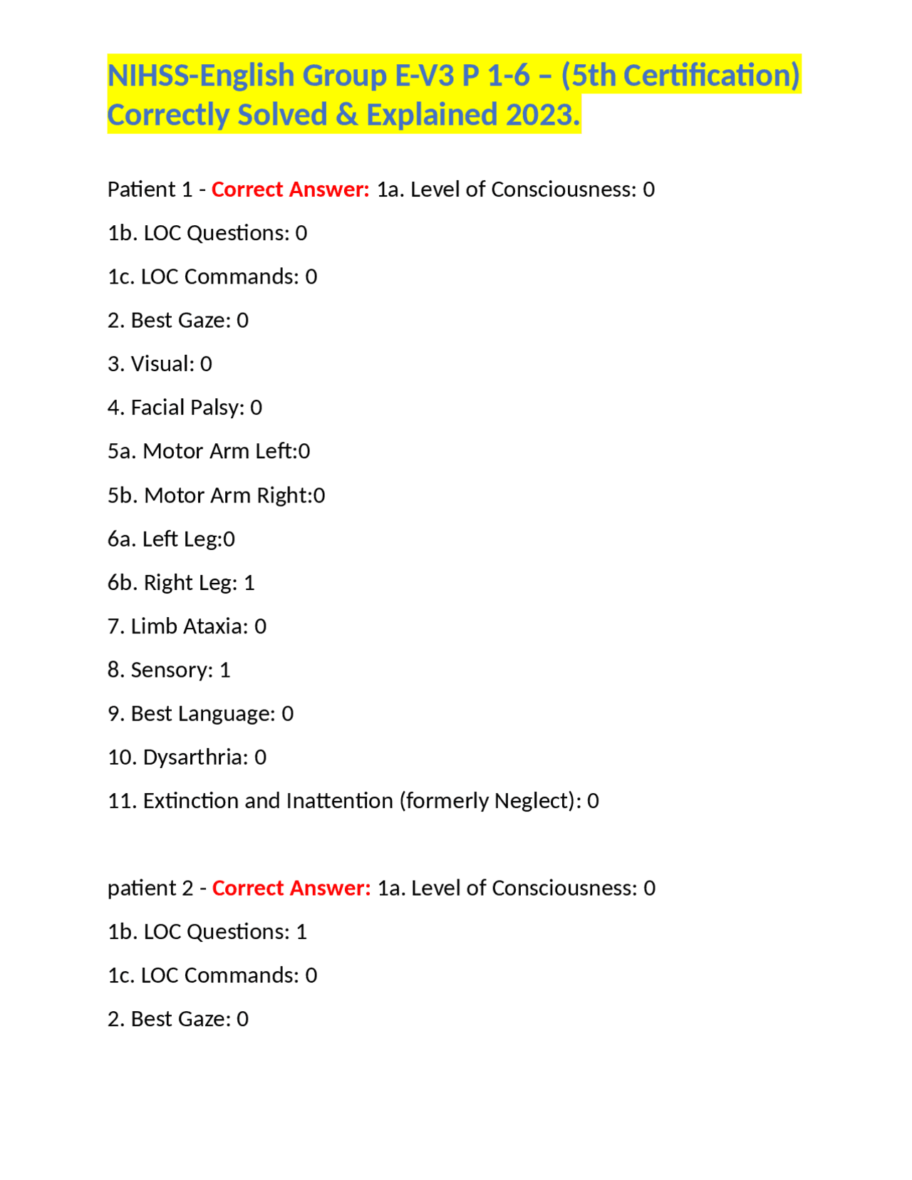 NIHSS-English Group E-V3 P 1-6 - (5th Certification) Solved & Explained ...