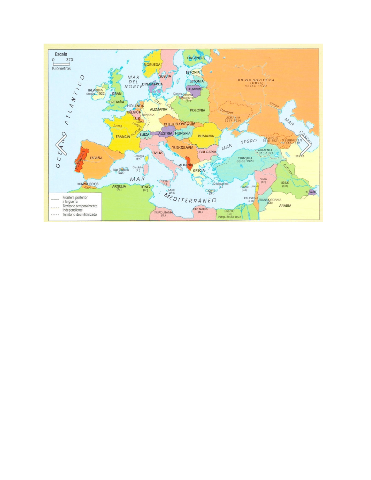 Map of Europe after IWW | Schemes and Mind Maps History | Docsity