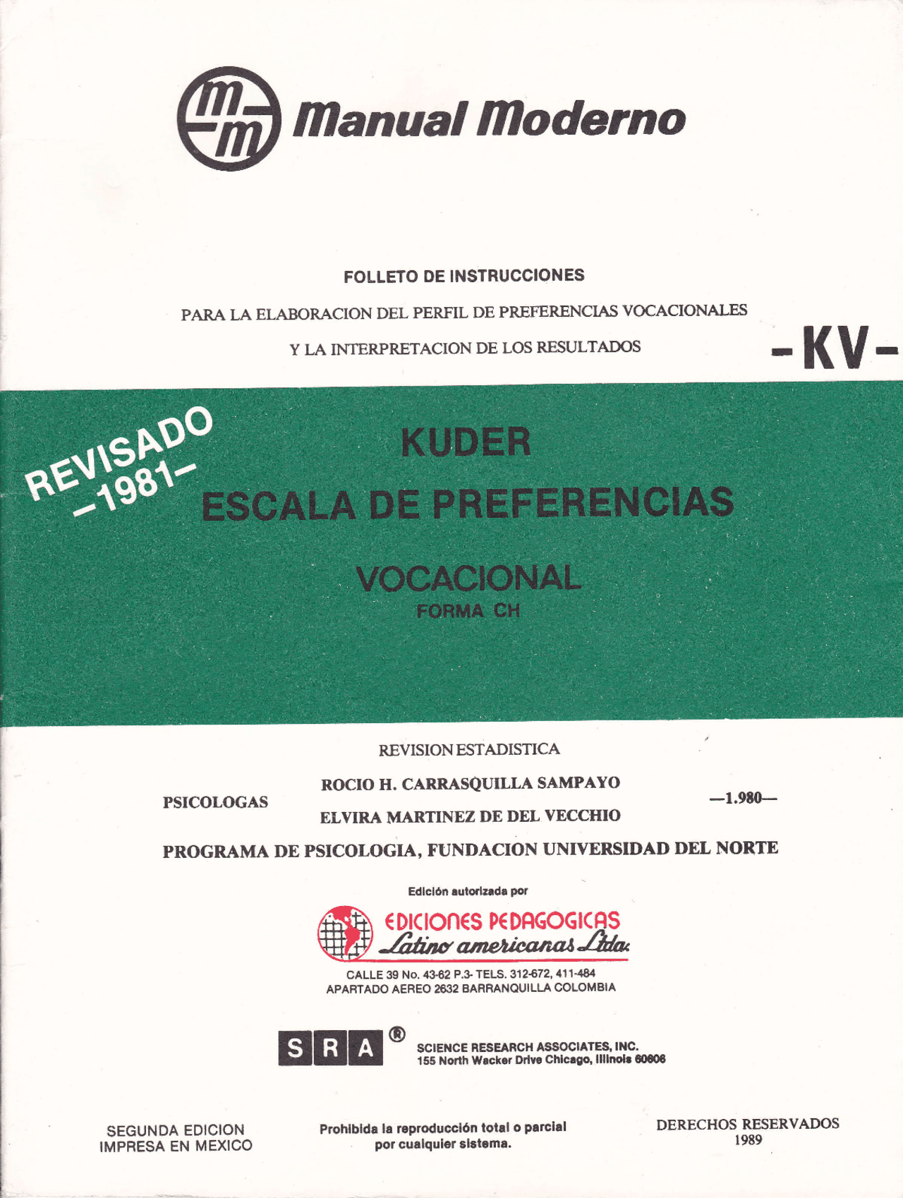 Manual para calificar Kuder | Ejercicios de Psicología Clínica | Docsity