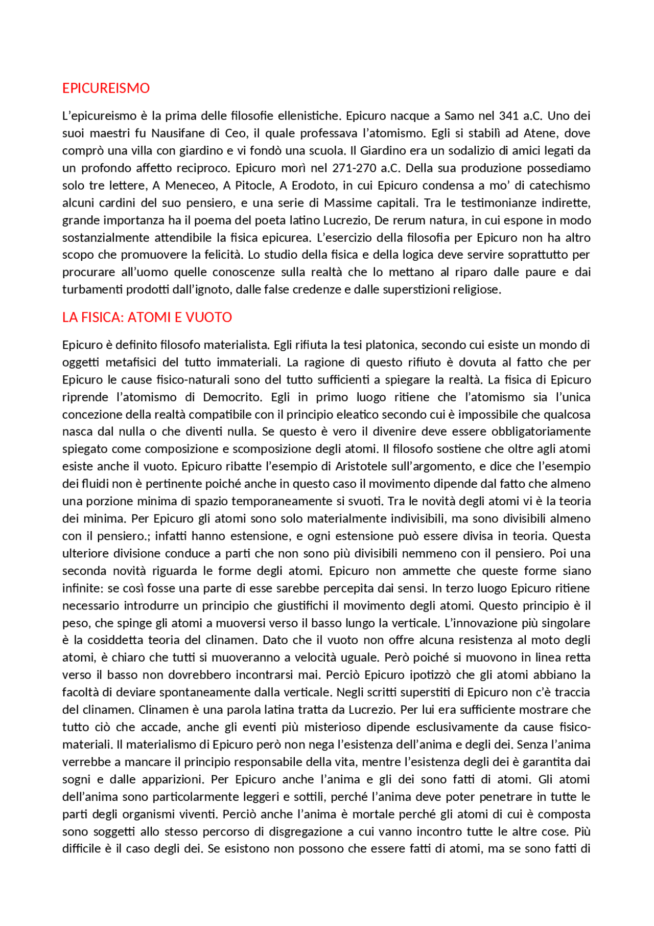 Epicureismo In Sintesi Schemi E Mappe Concettuali Di Filosofia Docsity