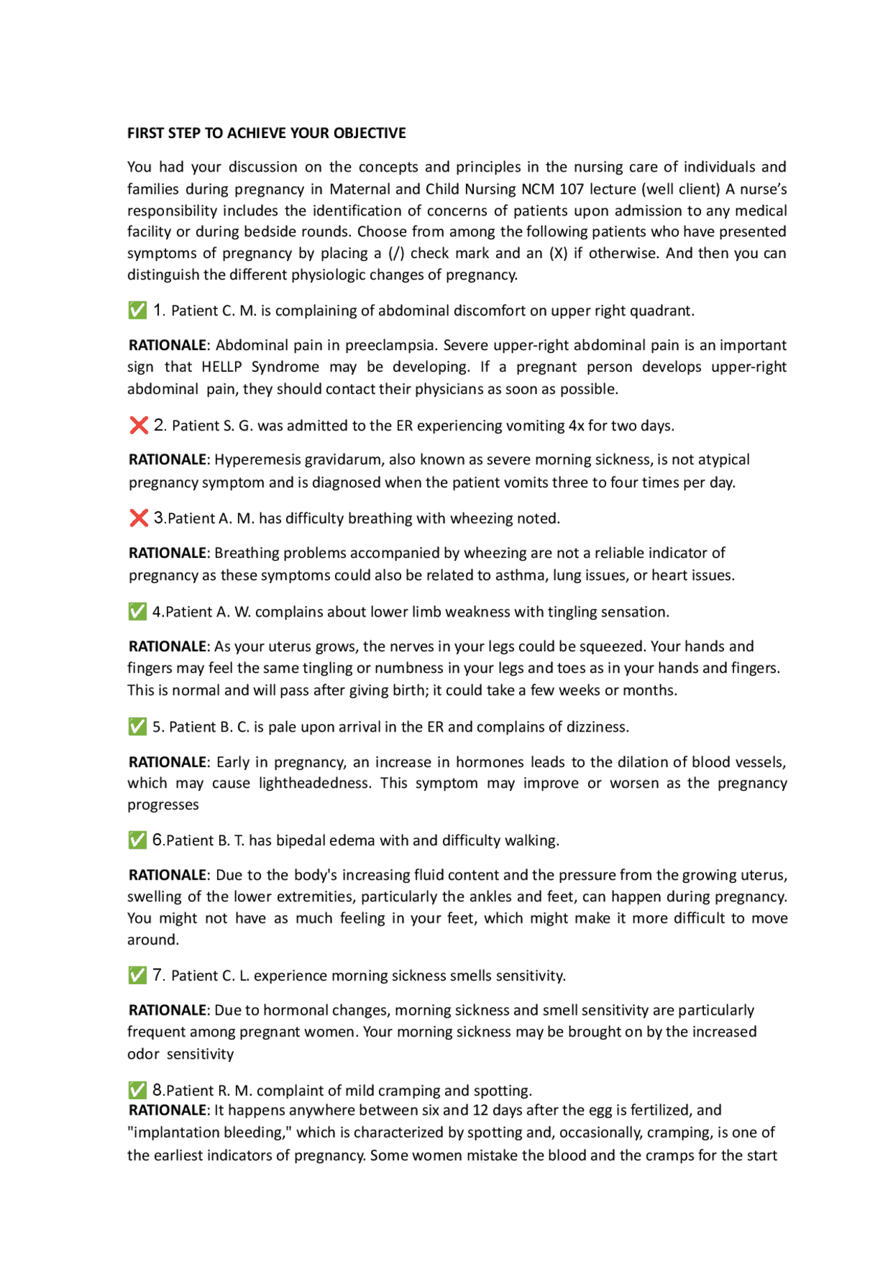 First Step To Achieving Your Objective Quizzes Nursing Docsity