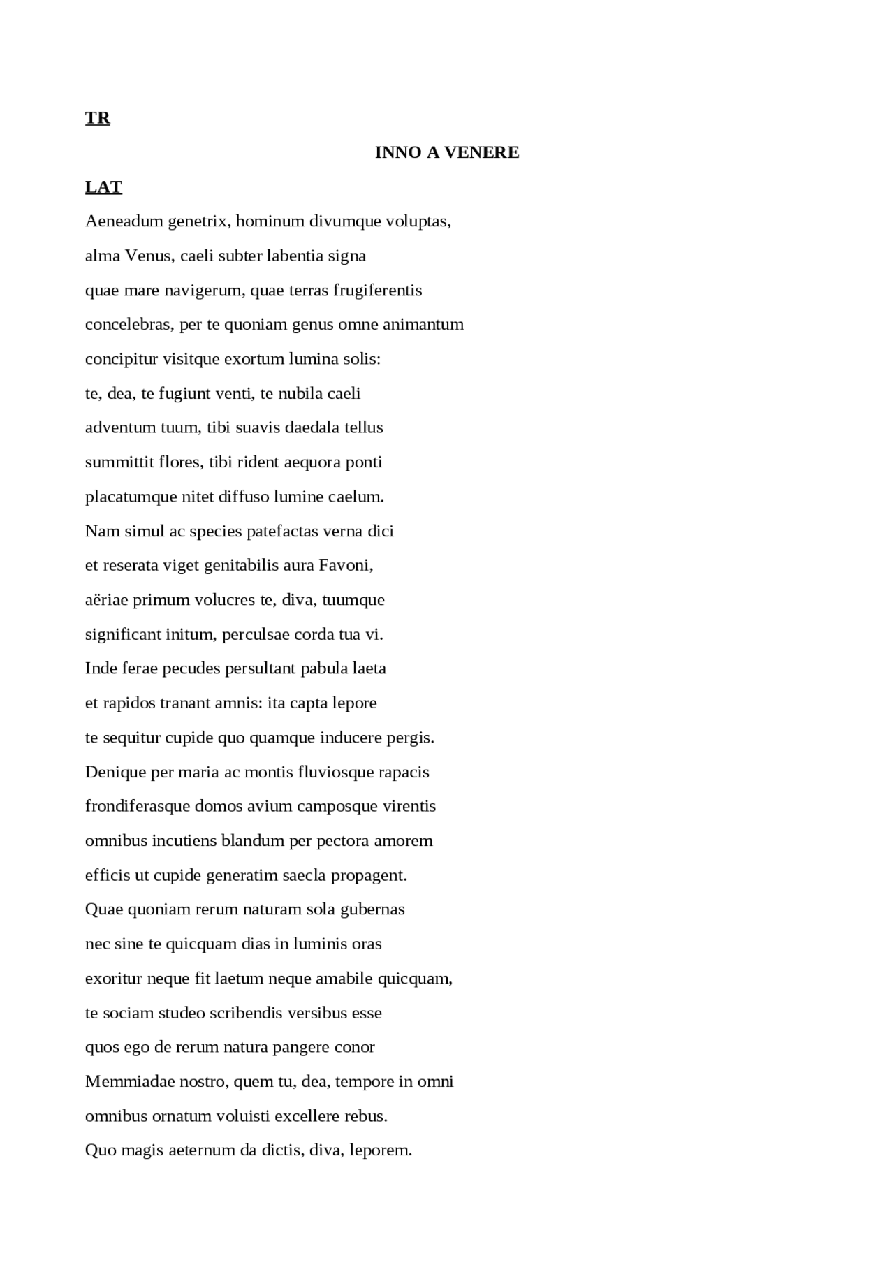 Lucrezio-Traduzione, commento e analisi dell'Inno a Venere (I,1-43) dal ...