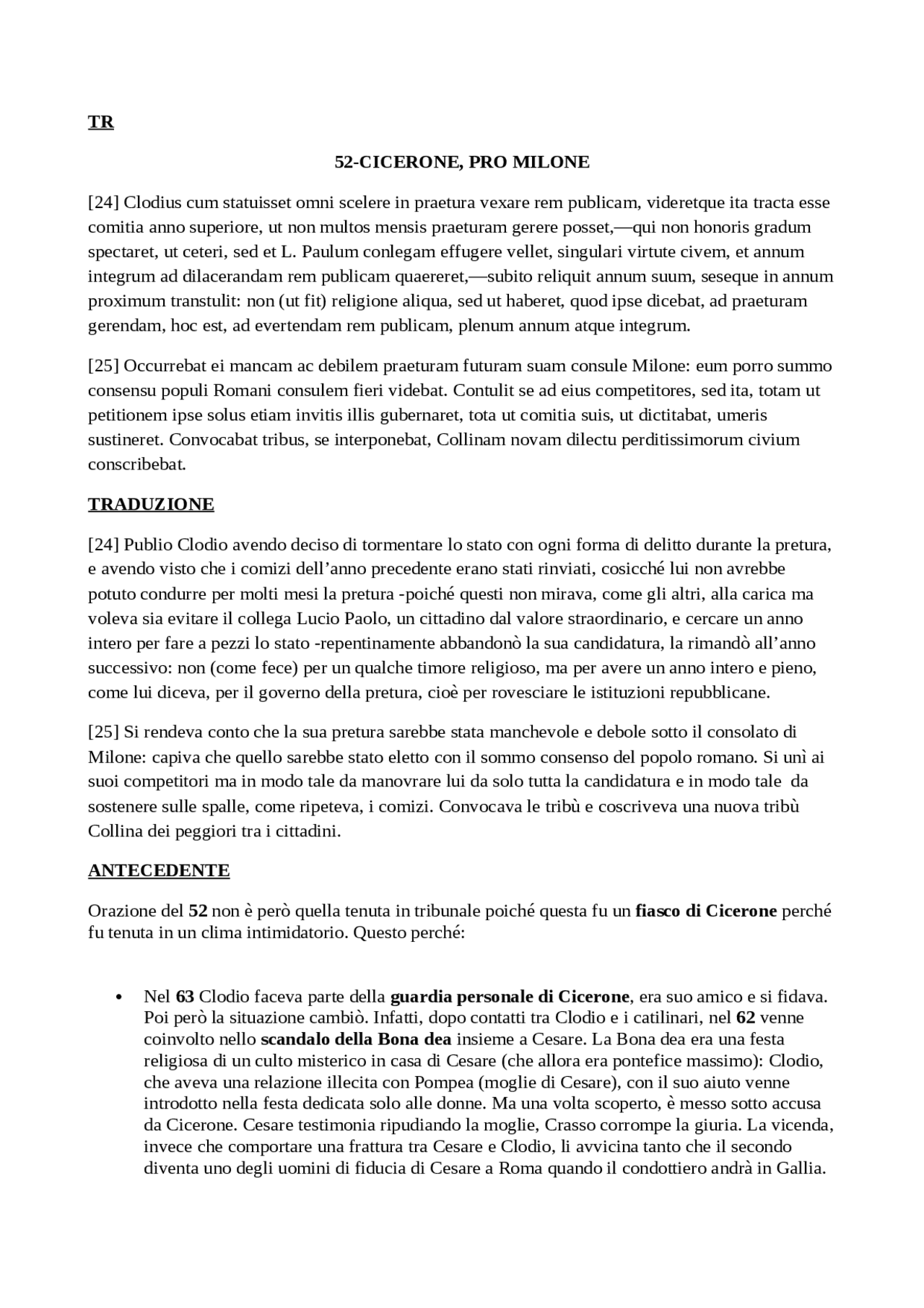 Cicerone- Traduzione, analisi e commento dei passi 24-25 dal Pro Milone ...