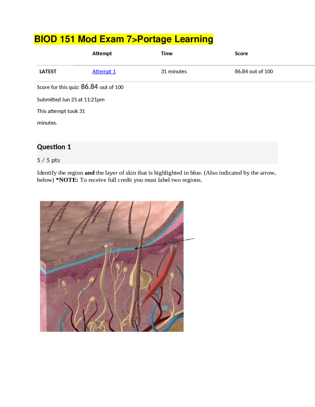 BIOD 151 Mod Exam 7>Portage Learning | Exams Biology | Docsity