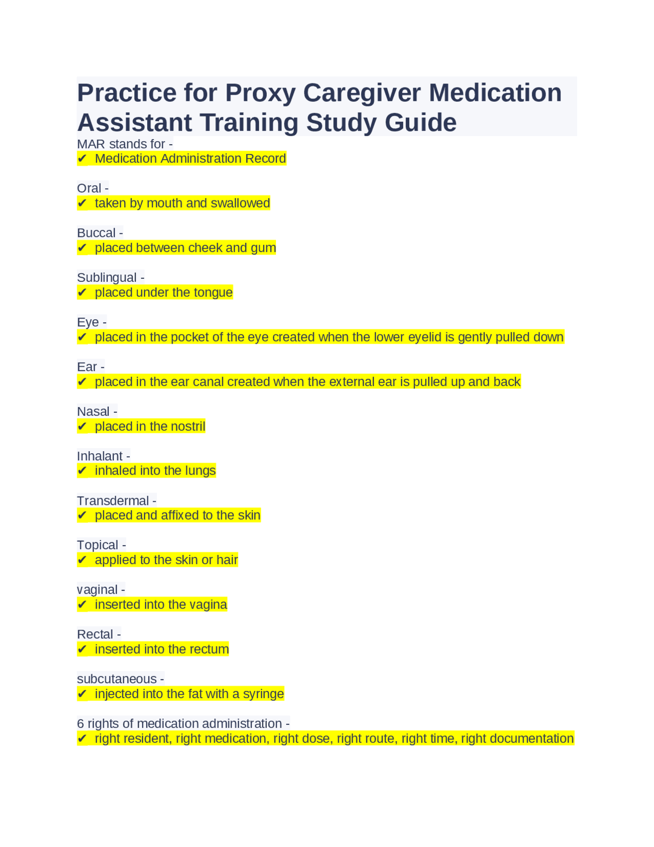 Practice for Proxy Caregiver Medication Assistant Training Study Guide ...