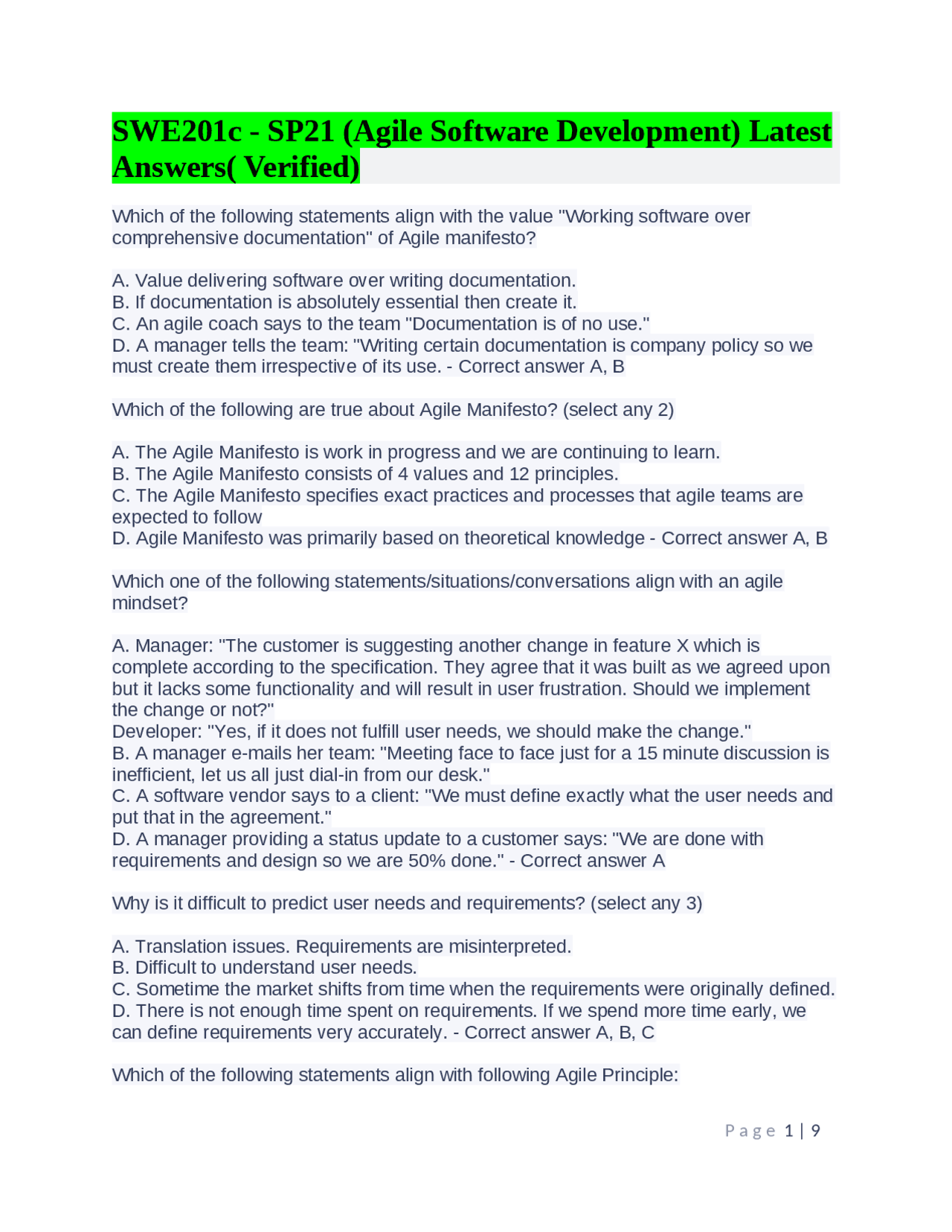 SWE201c - SP21 (Agile Software Development) Latest Answers( Verified ...