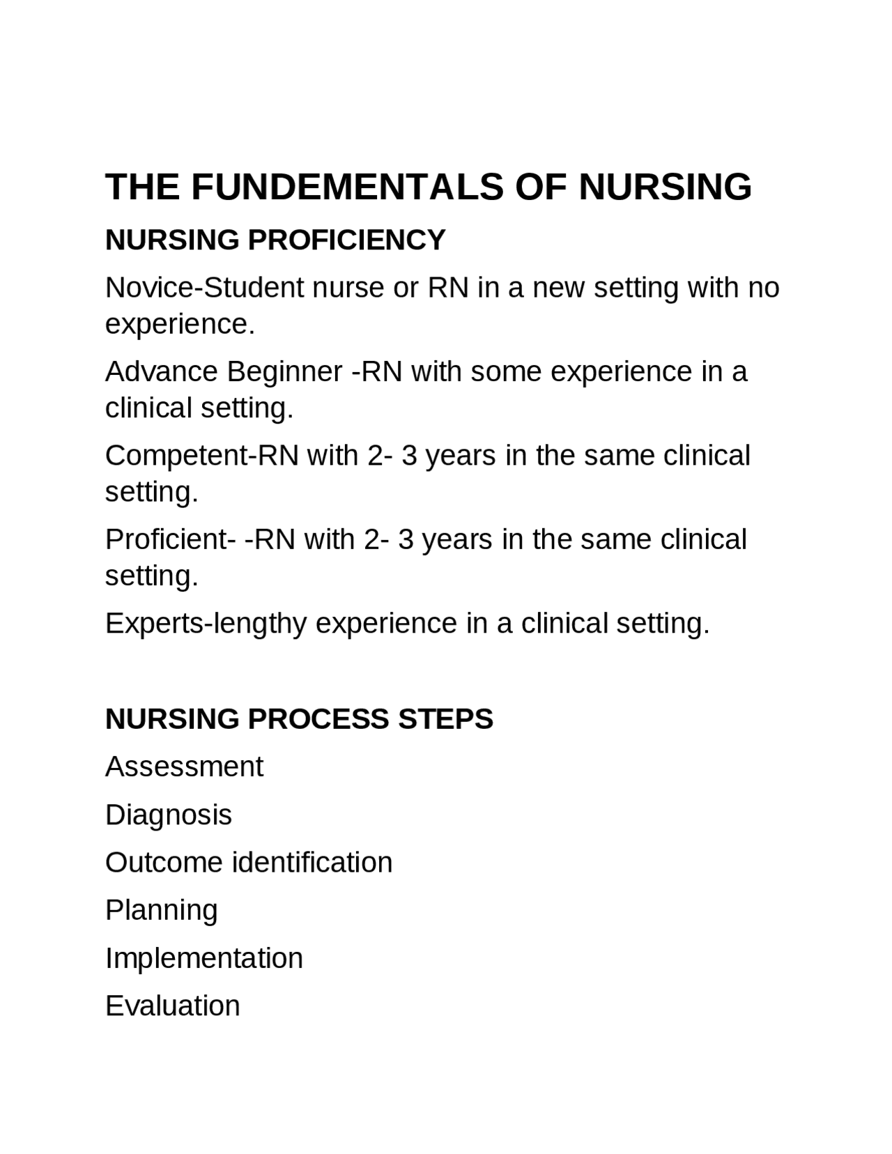 Fundamentals of nursing | Study notes Nursing | Docsity