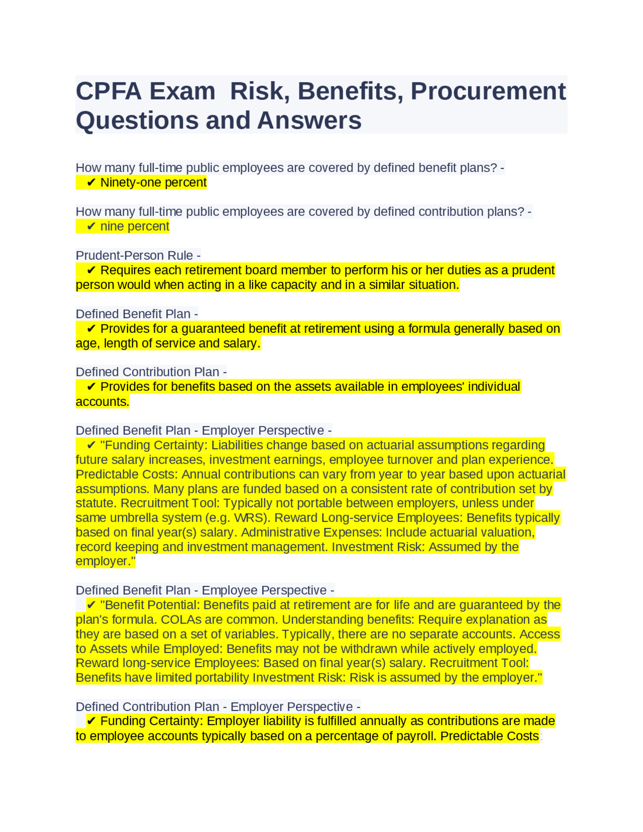 CPFA Exam Risk, Benefits, Procurement Questions and Answers | Exams ...