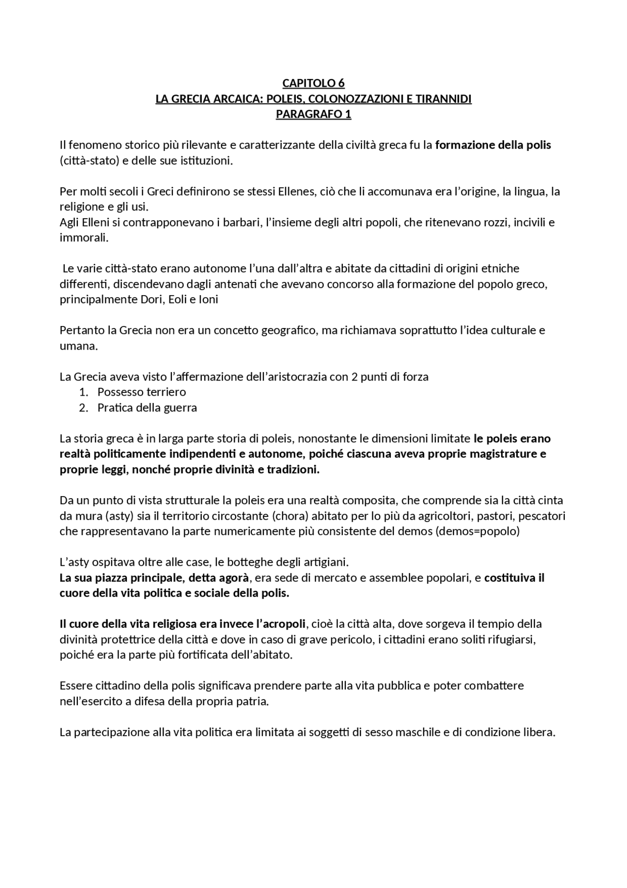 poleis greche e colonizzazione | Resúmenes de Historia | Docsity