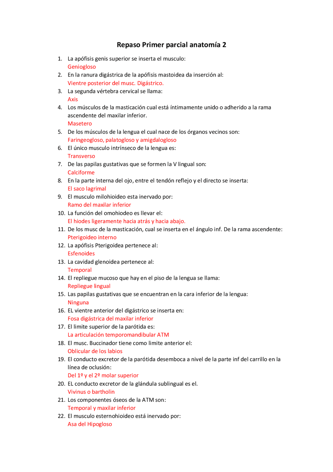 Repaso Anatomia Ll Exámen Exámenes De Anatomía Docsity