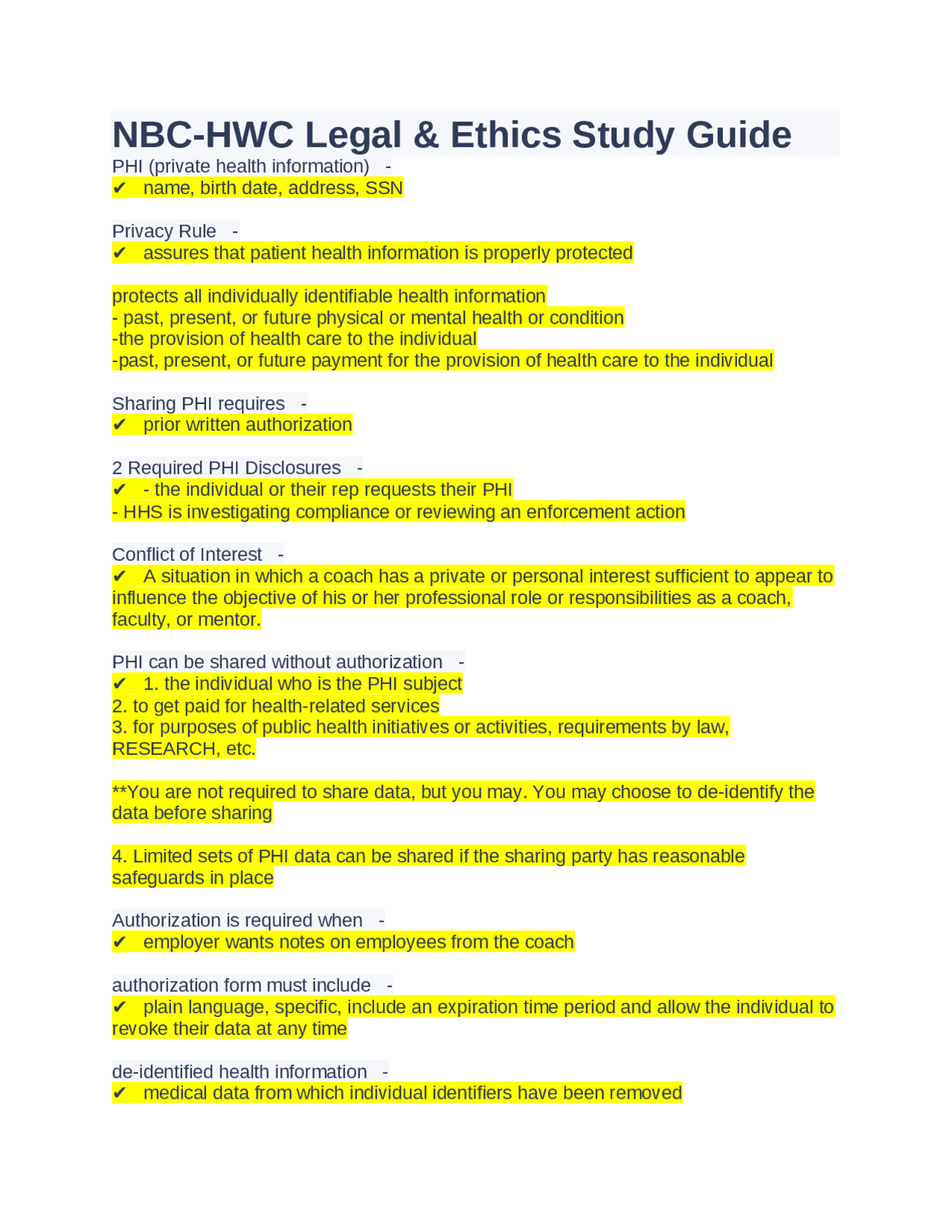 NBC-HWC Legal & Ethics Study Guide | Study Guides, Projects, Research ...