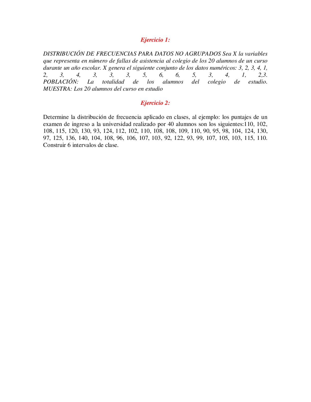 ejercicio practico distribucion de frecuencias | Ejercicios de Estadística | Docsity