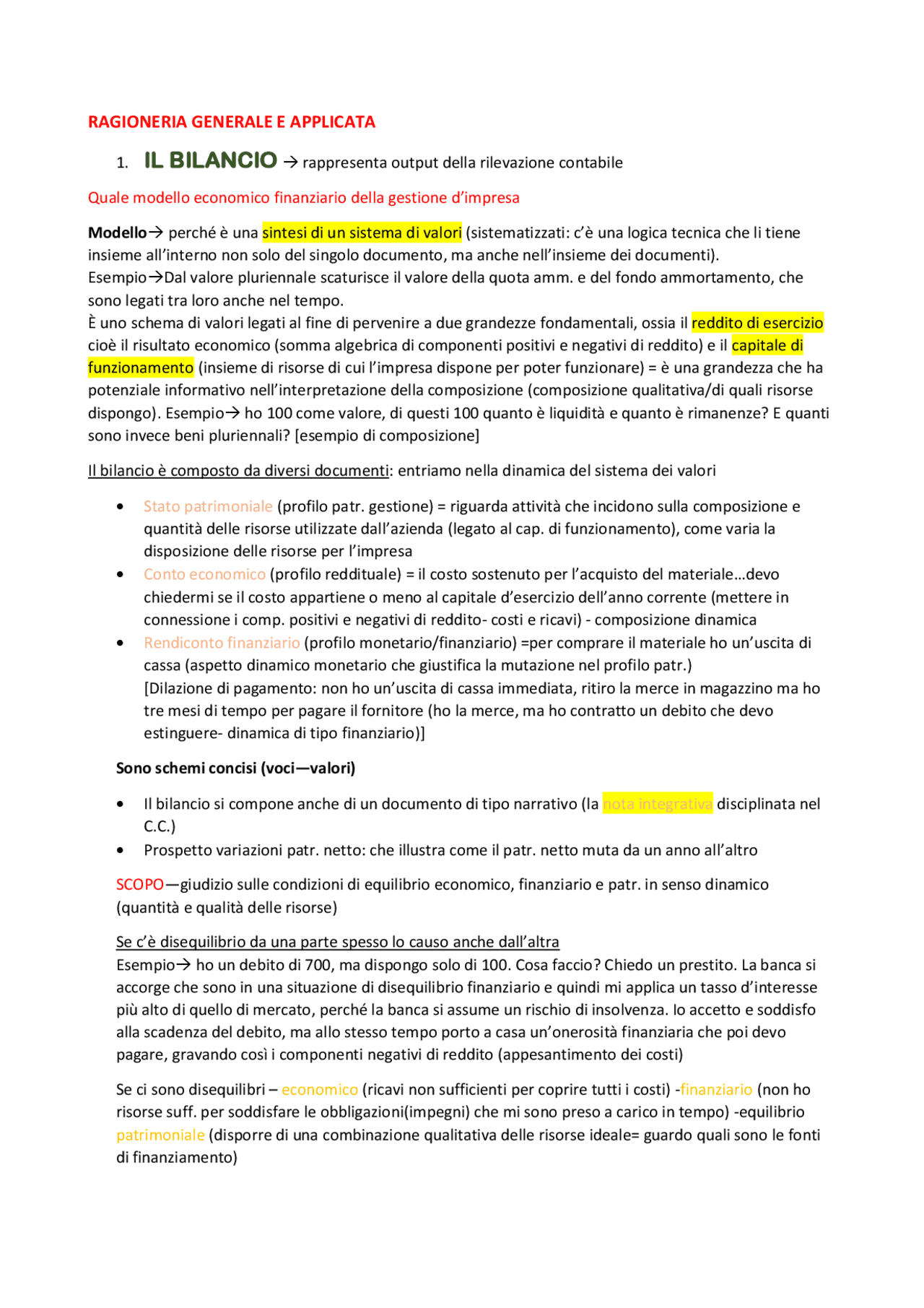 Ragioneria Generale E Applicata Appunti Di Patologia Generale Docsity