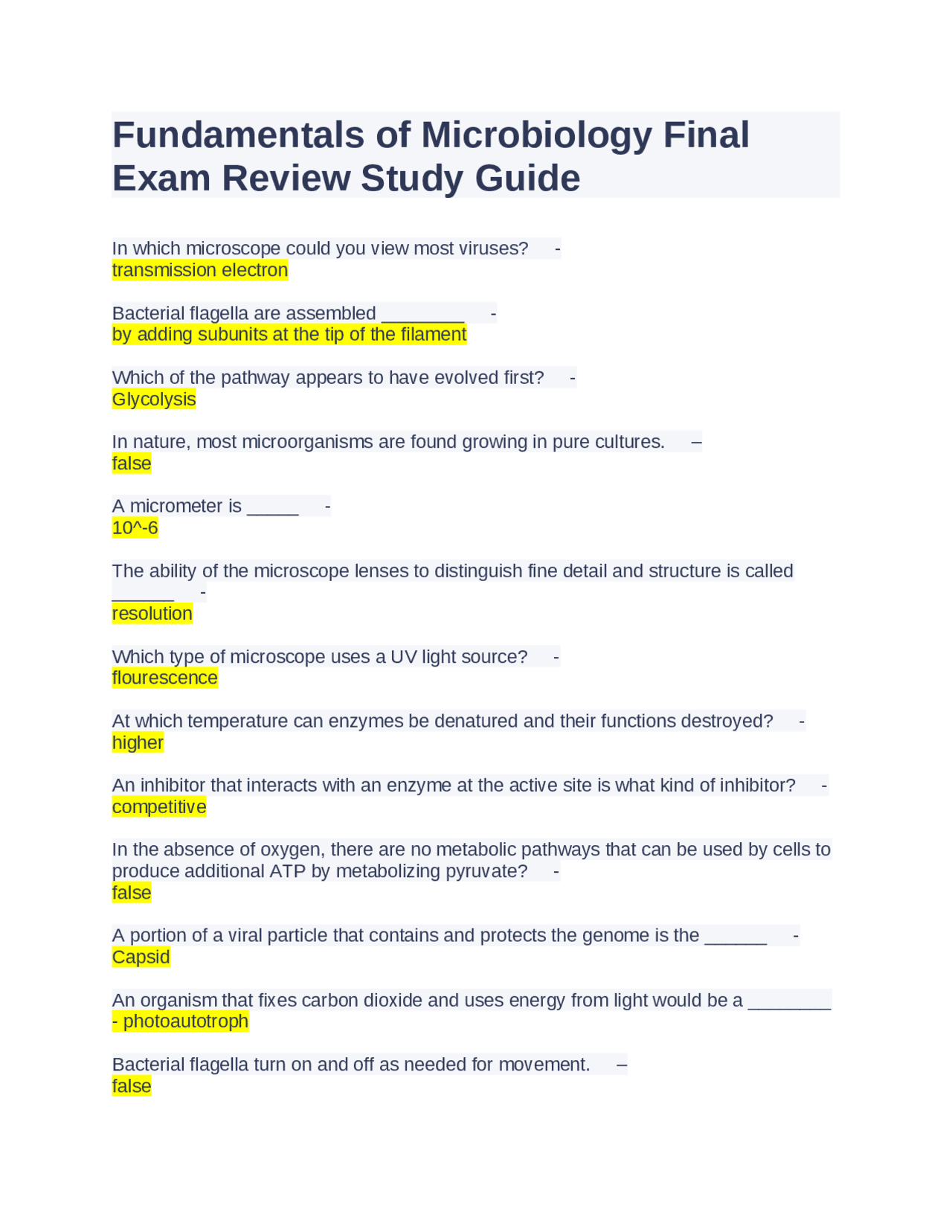 Fundamentals of Microbiology Final Exam Review Study Guide | Exams ...