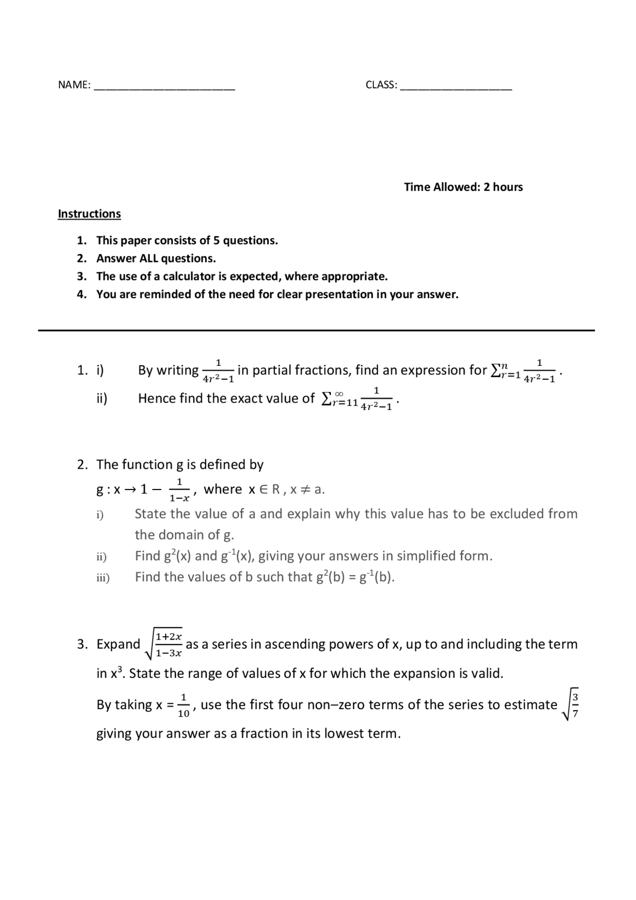 O Level Igcse Additional Maths Exams Mathematics Docsity