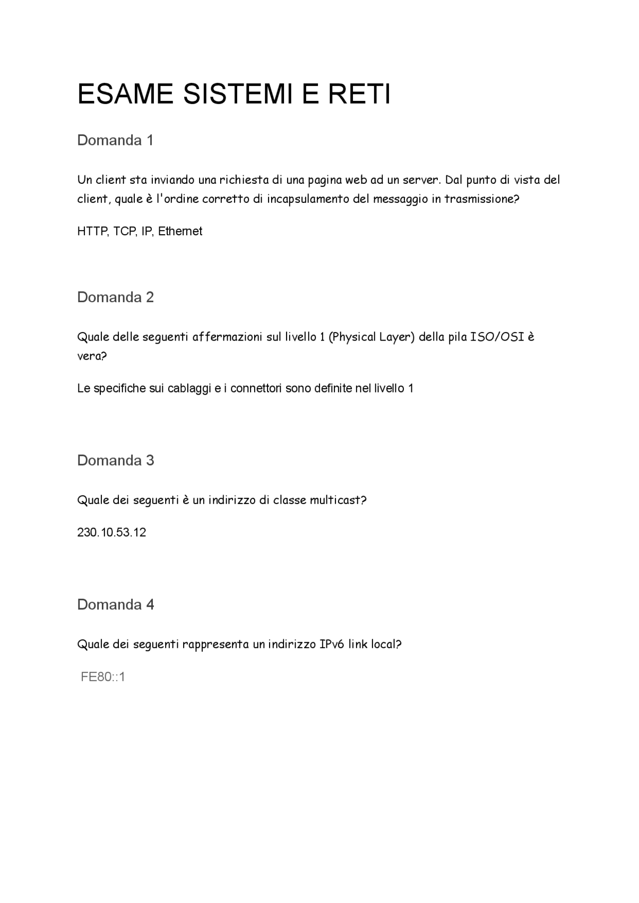 Verifica Di Sistemi E Reti Ip Isoosi Protocolli Prove Desame Di