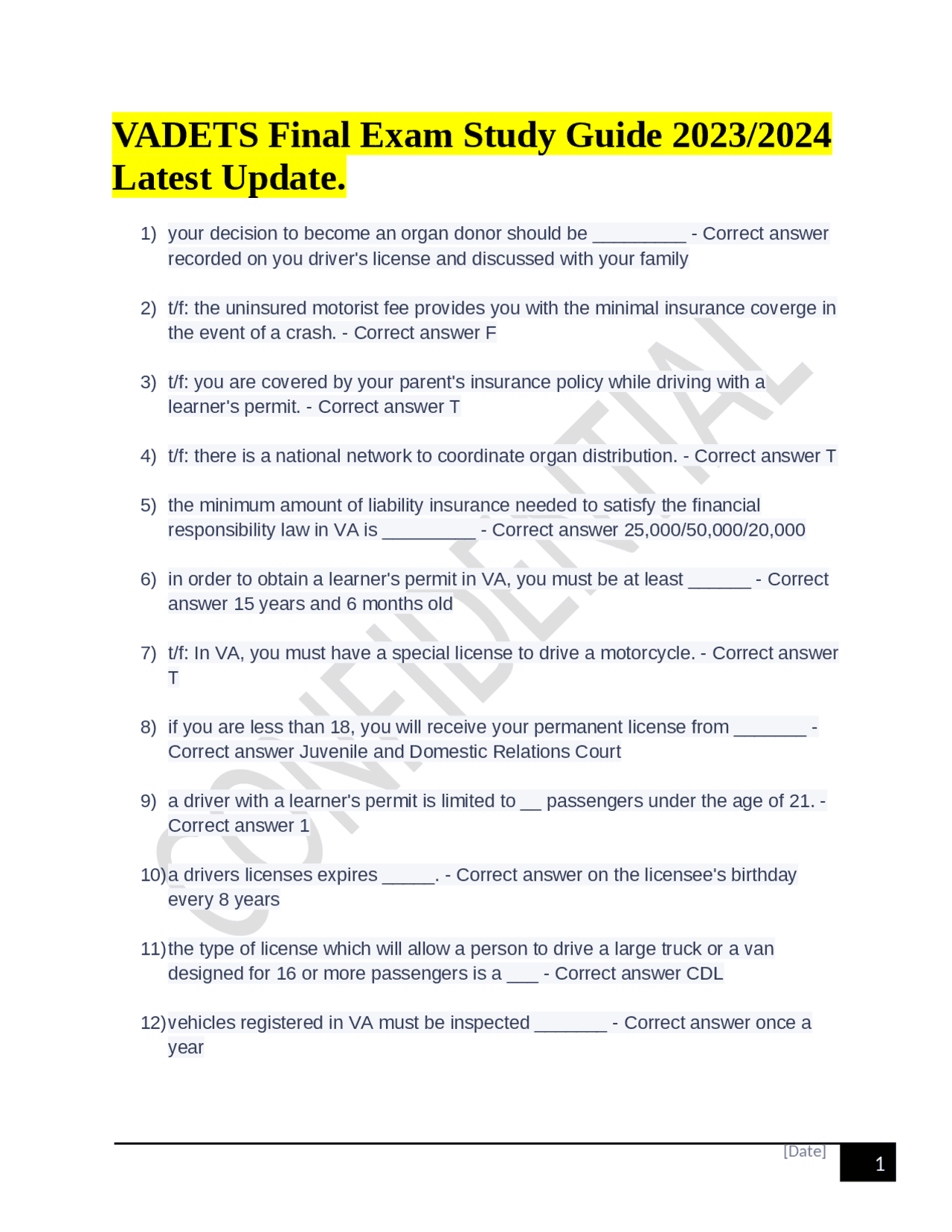 VADETS Final Exam Study Guide 2023/2024 Latest Update. | Exams Law ...