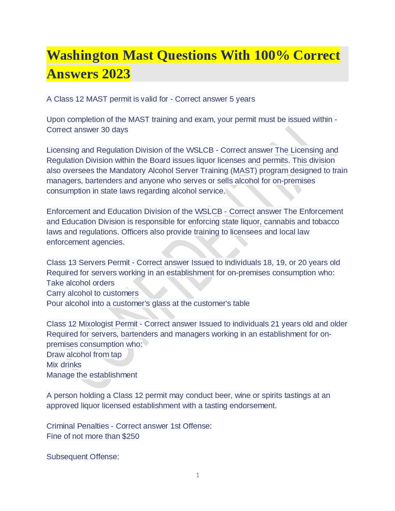 Washington Mast Questions With 100% Correct Answers 2023 | Exams Law ...