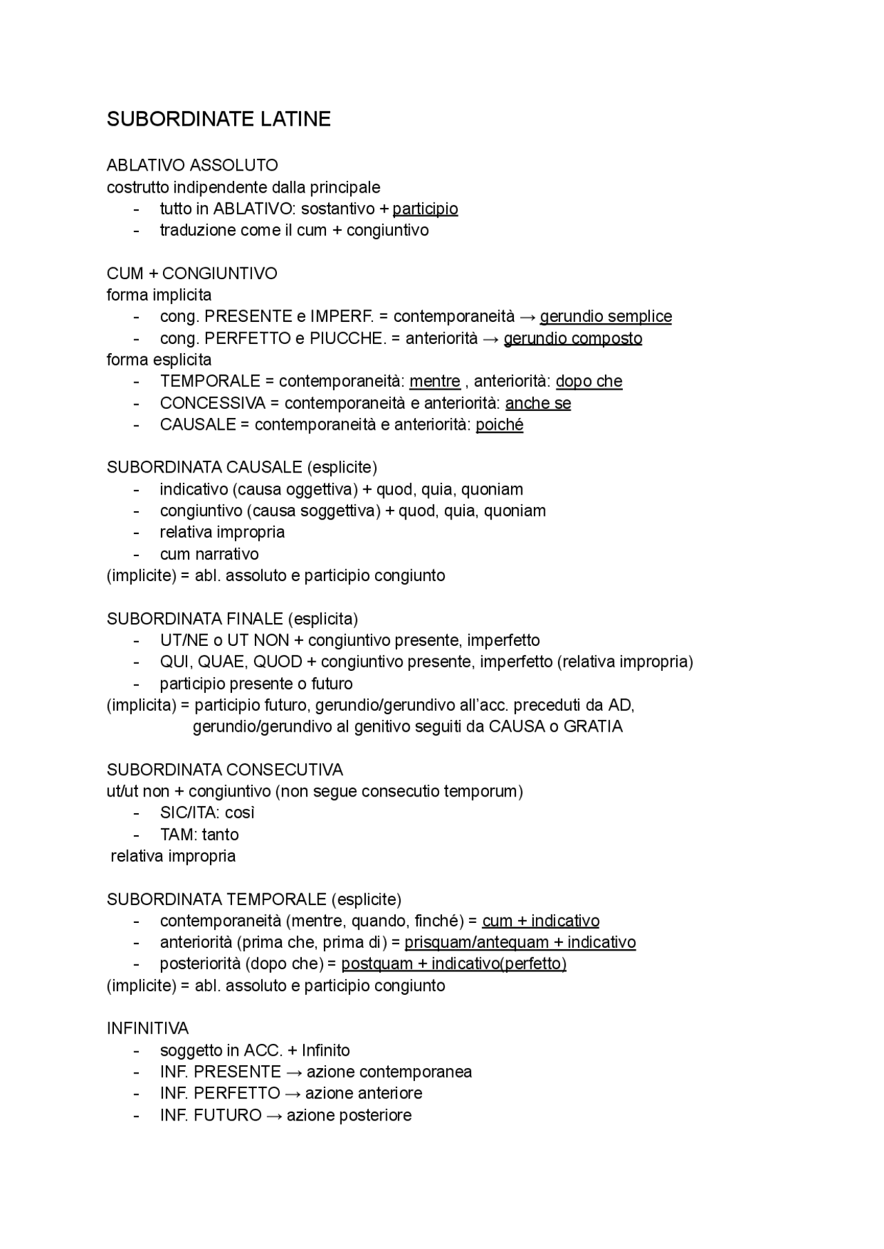 le più importanti subordinate latine | Schemi e mappe concettuali di ...