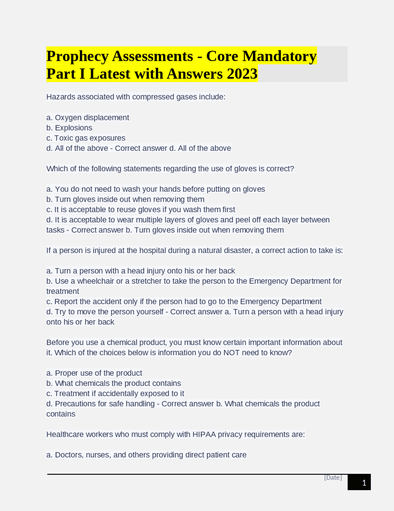 Prophecy Assessments - Core Mandatory Part I Latest with Answers 2023 ...