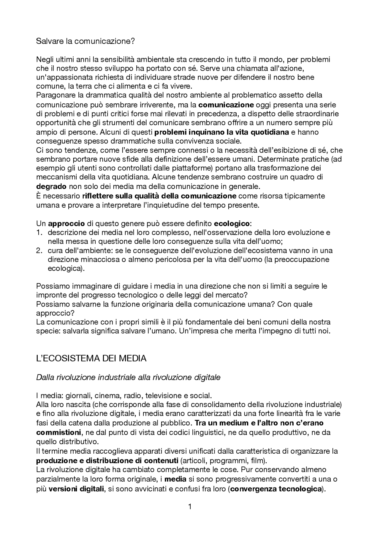Ecologia Dei Media Riassunto Dispense Di Scienze Della
