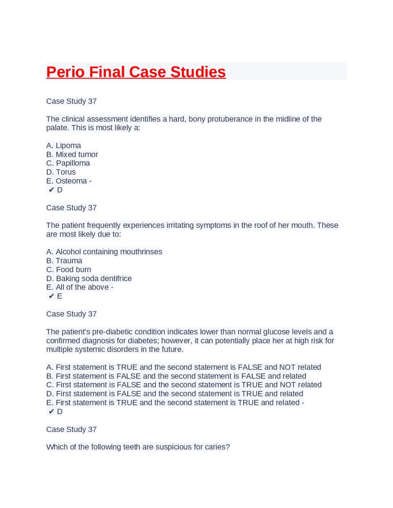 Perio Final Case Studies | Exams Dentistry | Docsity
