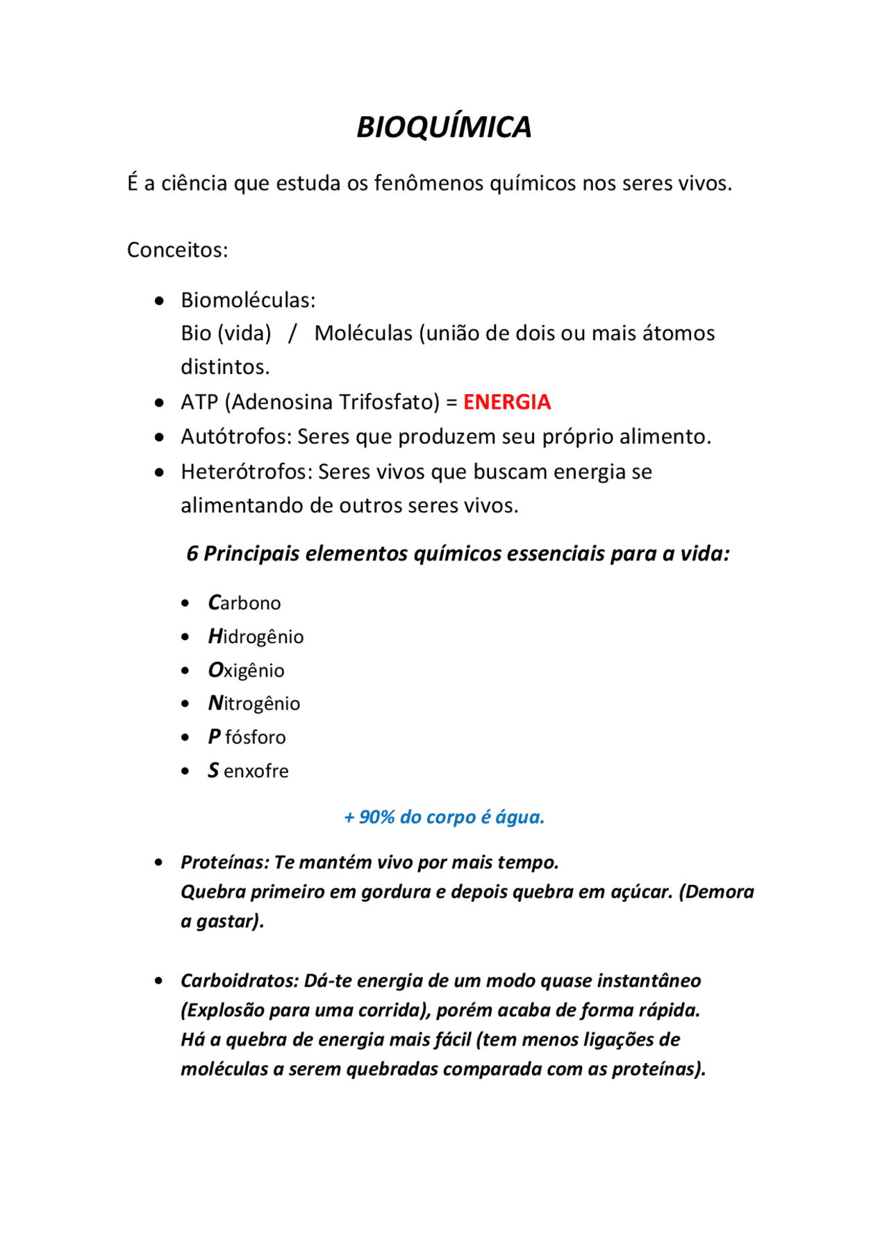 BIOQUÍMICA - CONCEITOS GERAIS - AULA 1 | Esquemas Bioquímica | Docsity