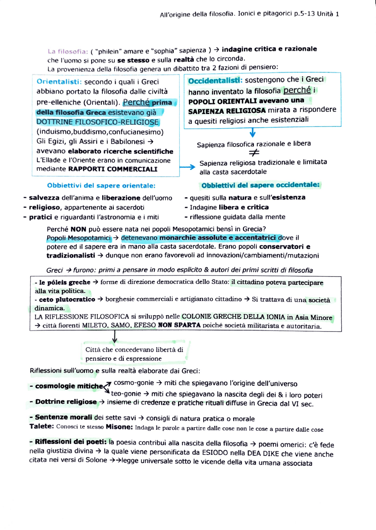 Le origini della filosofia. Ionici e Pitagorici:Talete, Anassimene, Anassimandro, Eraclito ...