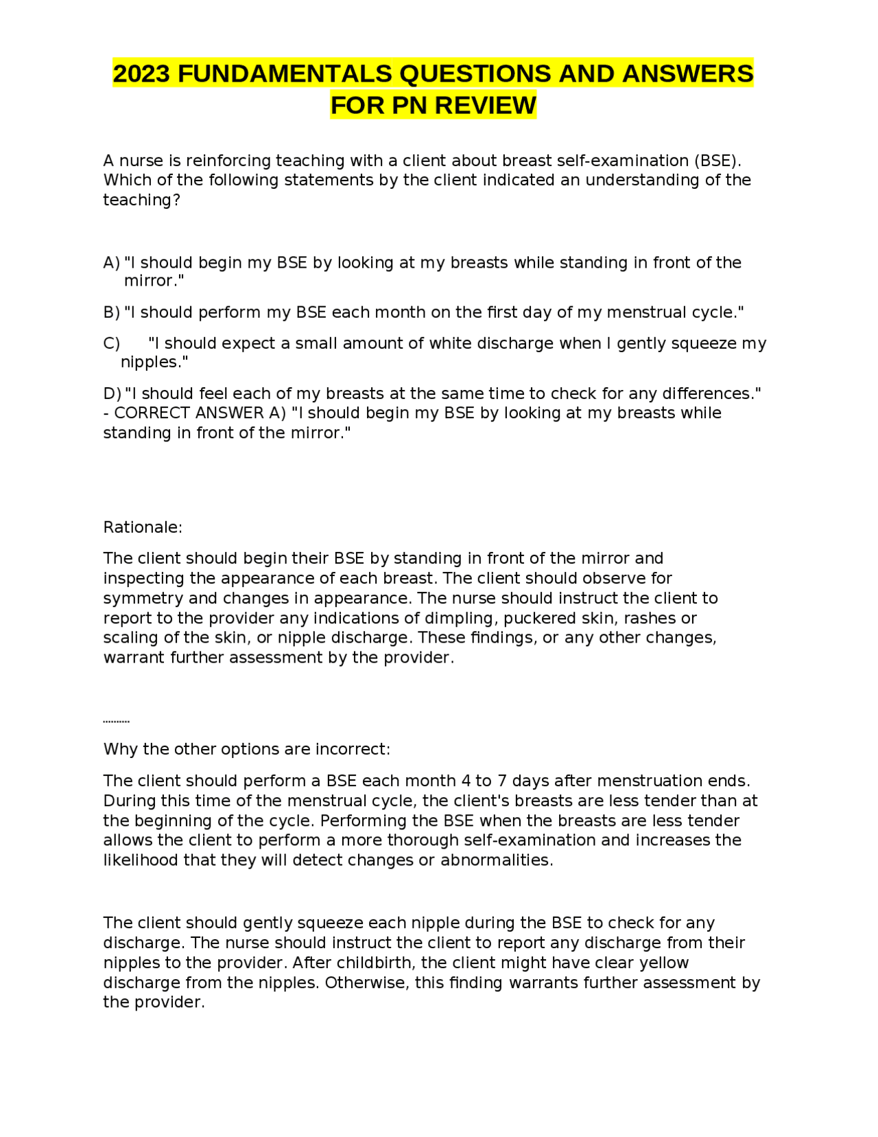 2023 FUNDAMENTALS QUESTIONS AND ANSWERS FOR PN REVIEW | Exams Nursing ...