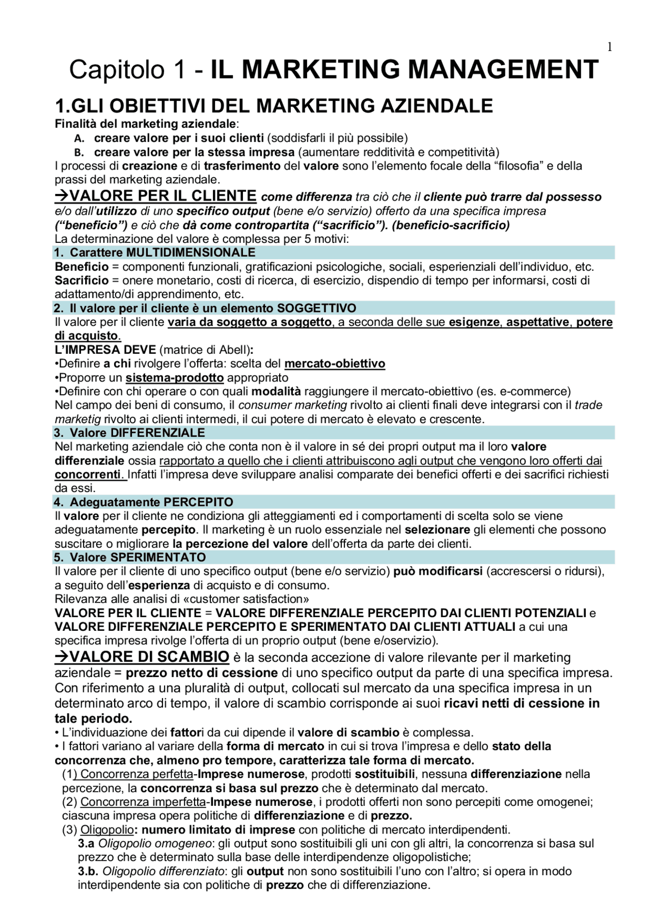 Riassunto marketing. | Dispense di Marketing | Docsity