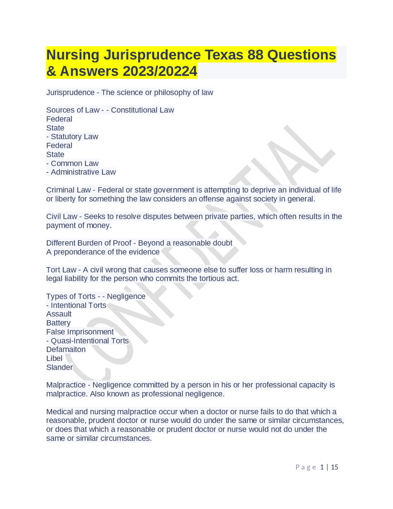 Nursing Jurisprudence Texas 88 Questions & Answers 2023/20224 | Exams ...