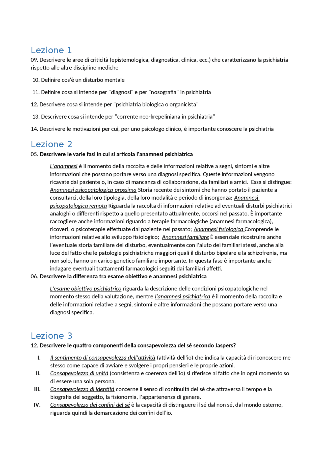 Psichiatria - Risposte Aperte! - ESAME SUPERATO - CORRETTO E AGGIORNATO- v.30L | Panieri di ...