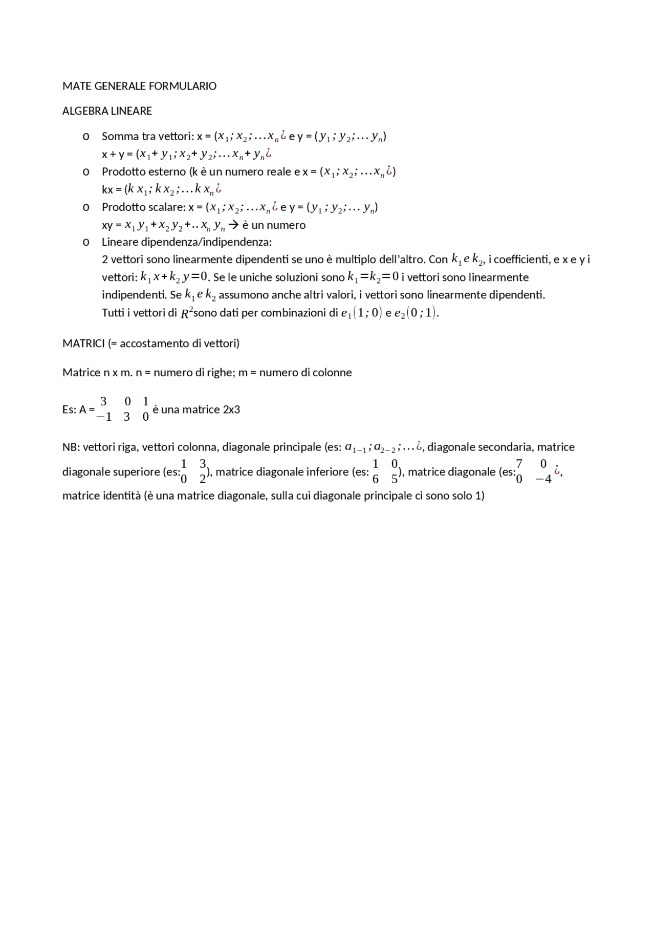 Riassunto algebra lineare e matrici | Schemi e mappe concettuali di ...