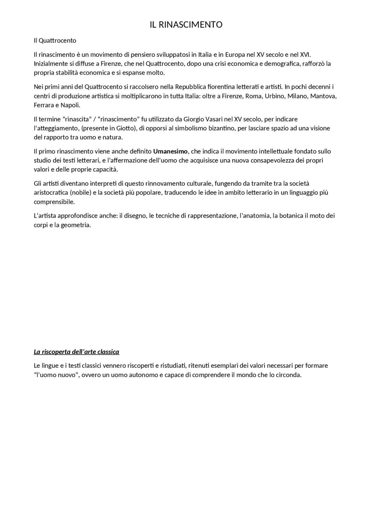 Rinascimento Riassunto Summaries Art Docsity