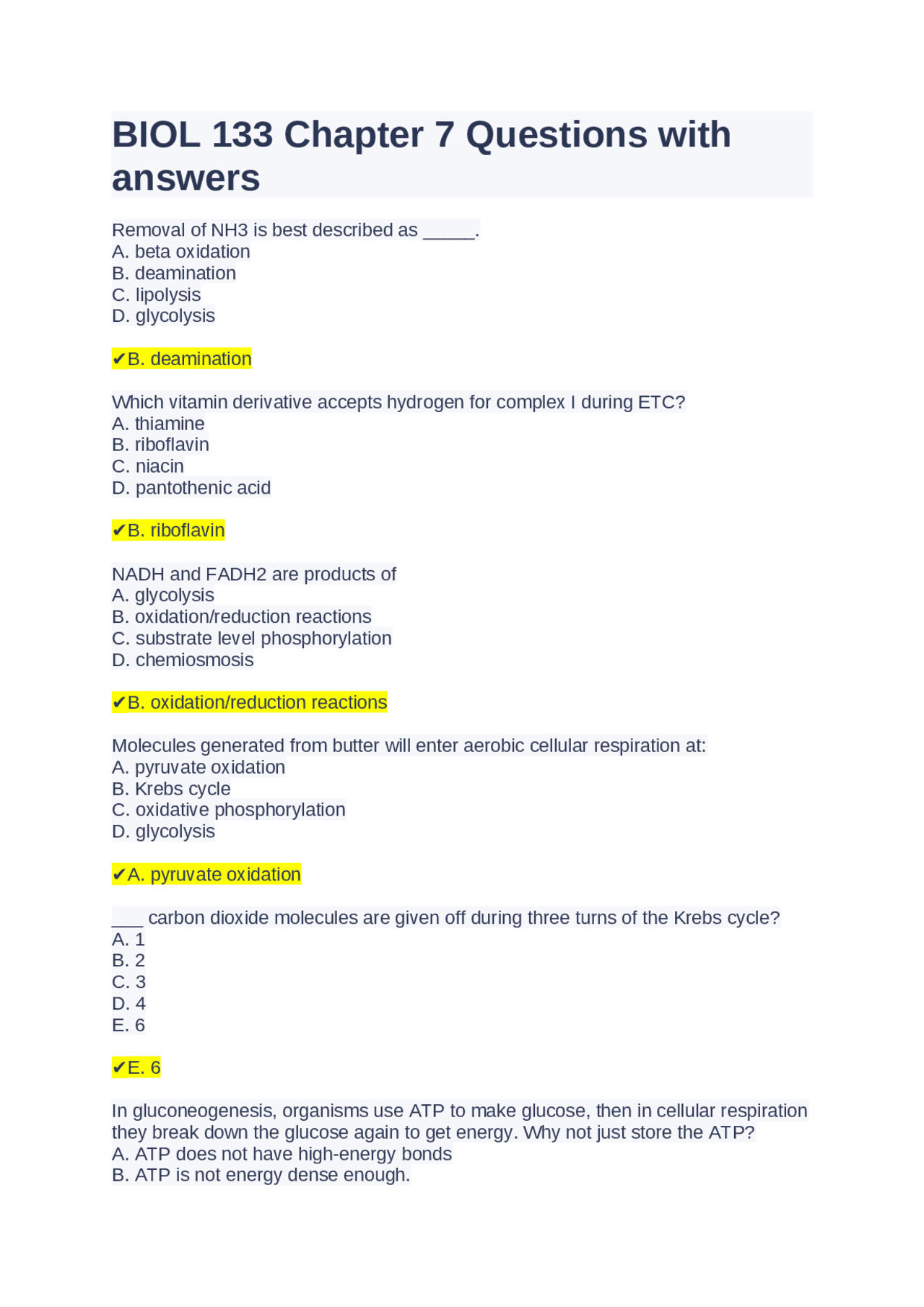Biol 133 Chapter 7 Questions With Answers Exams Genetics Docsity