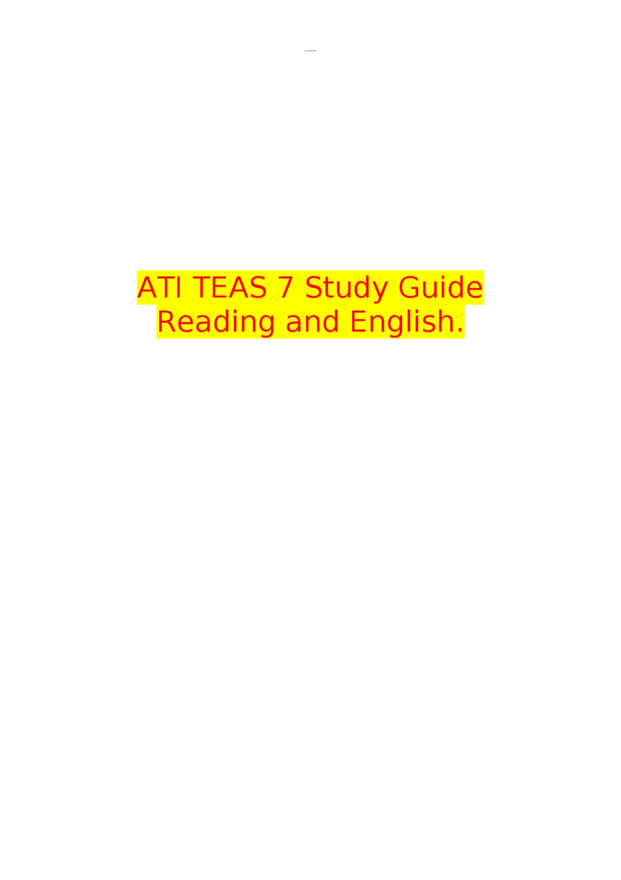 ATI TEAS 7 STUDY GUIDE READING AND ENGLISH | Exams Nursing | Docsity