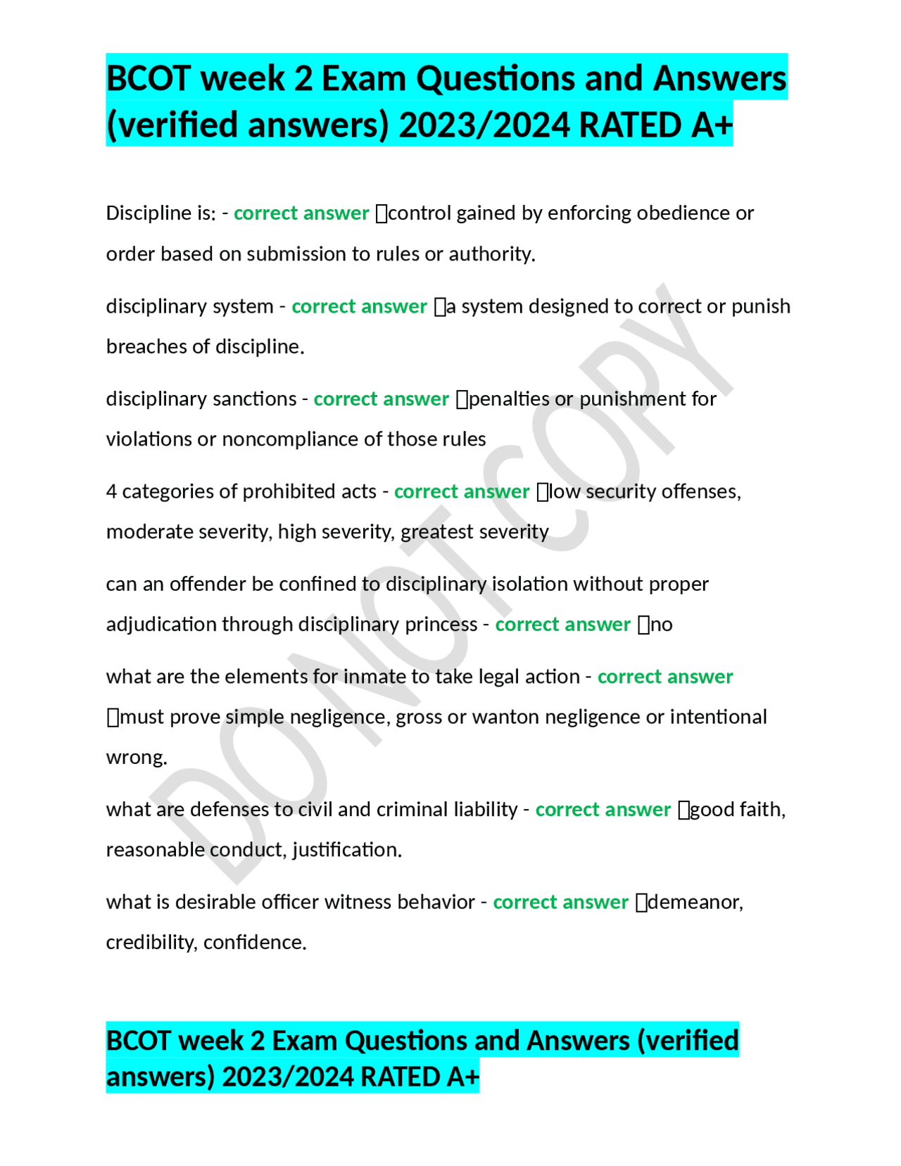 BCOT week 2 Exam Questions and Answers (verified answers) 2023/2024 ...