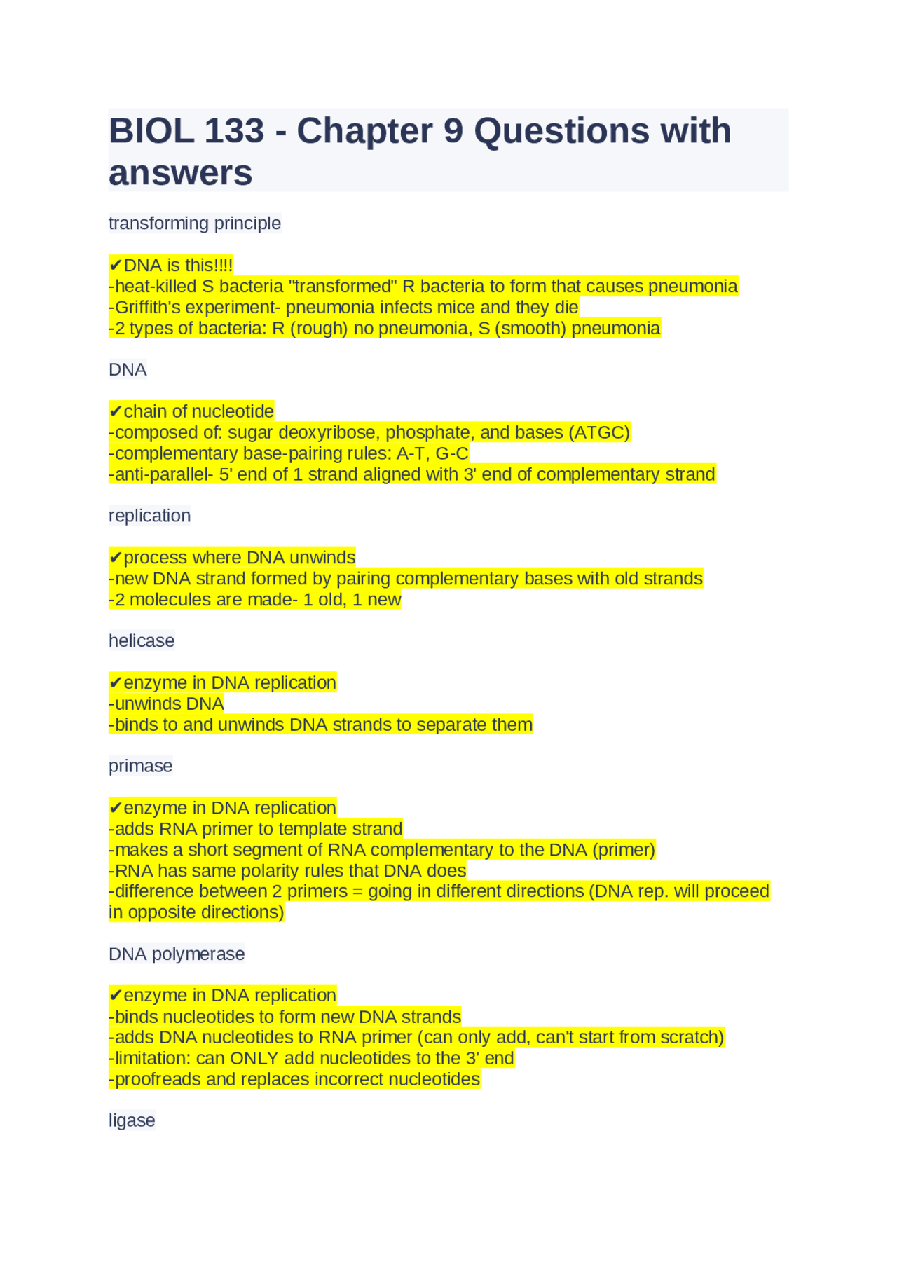 Biol 133 Chapter 9 Questions With Answers Exams Genetics Docsity