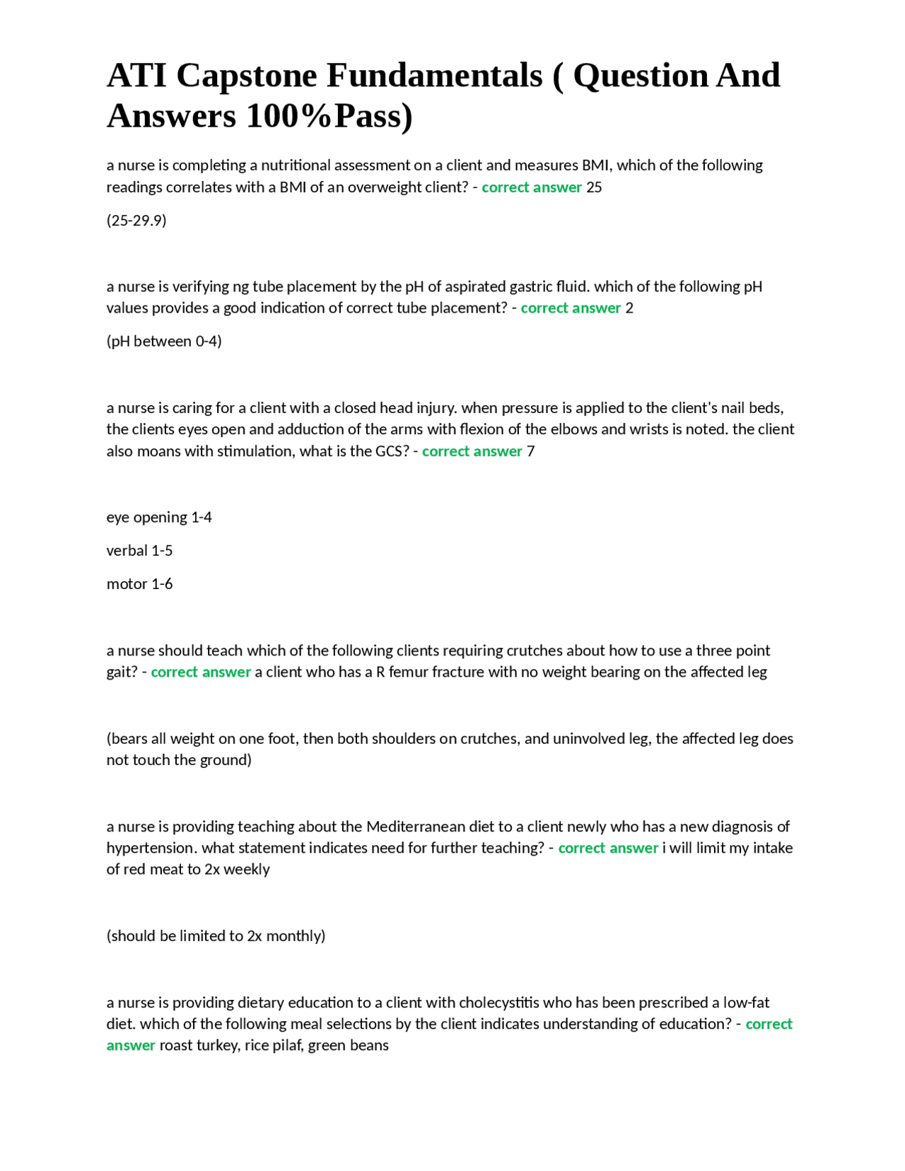 Ati Capstone Fundamentals Question And Answers 100pass Exams