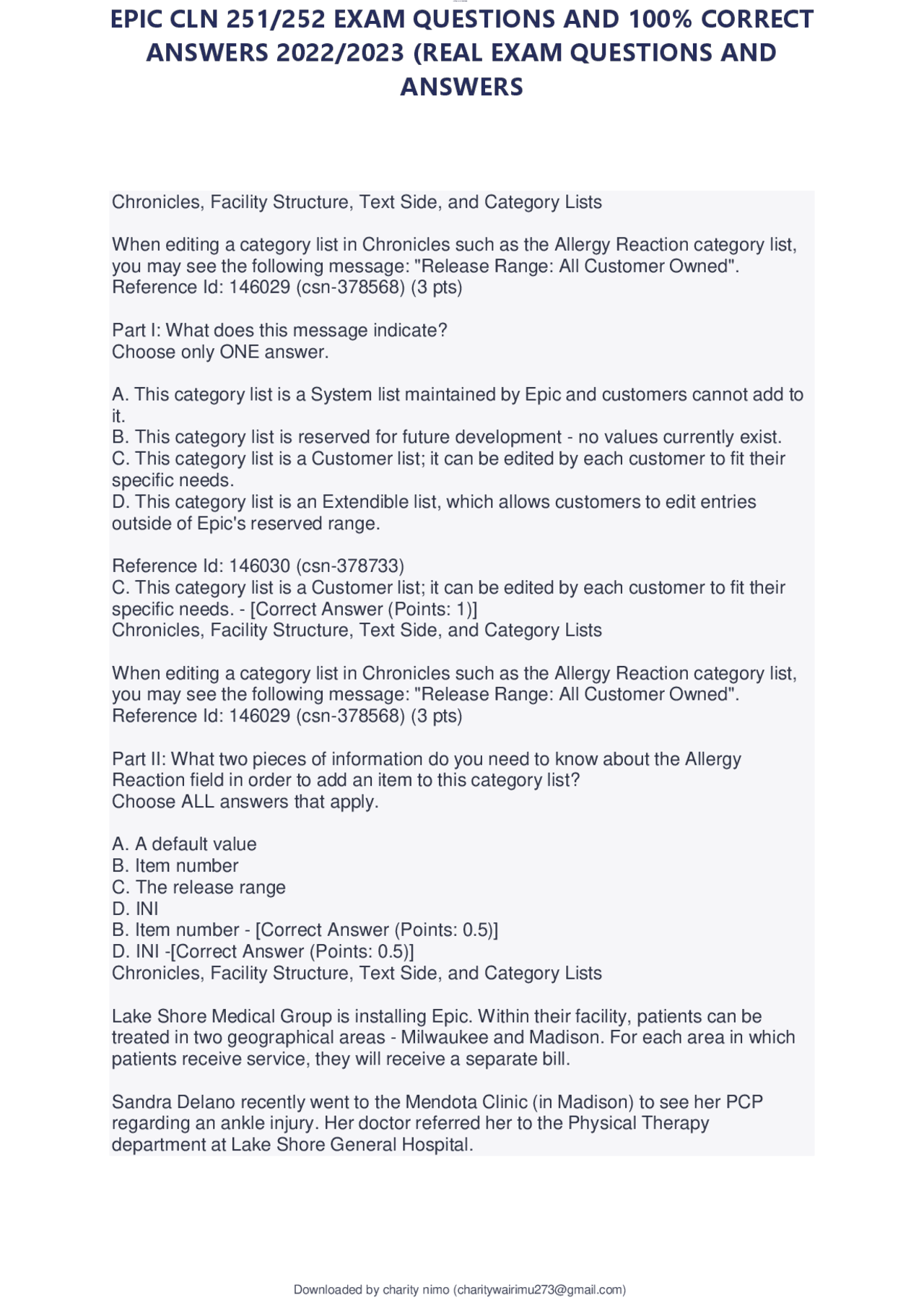 Epic Cln 251252 Exam Questions And 100 Correct Answers 2023 Exams Nursing Docsity