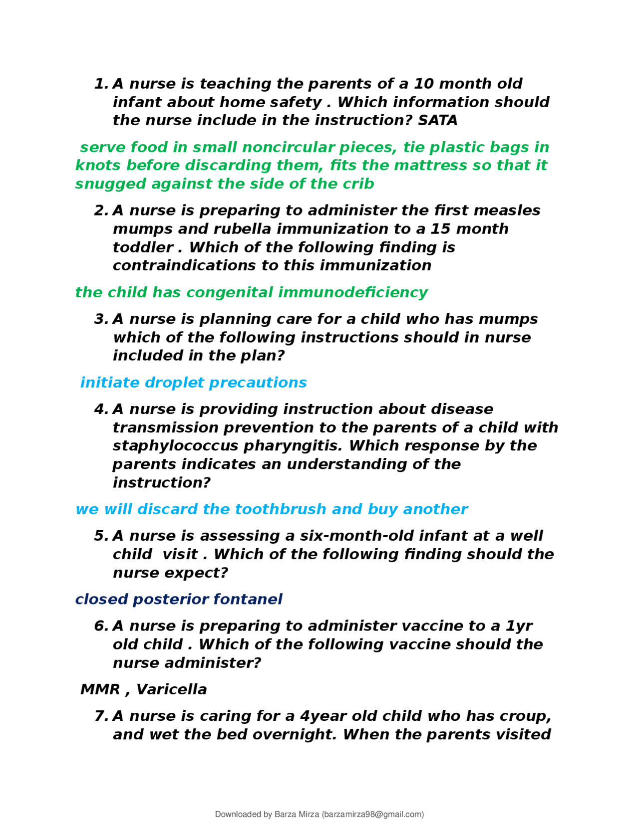 EXAM 1 Pediatrics NR 328 | Exams Nursing | Docsity