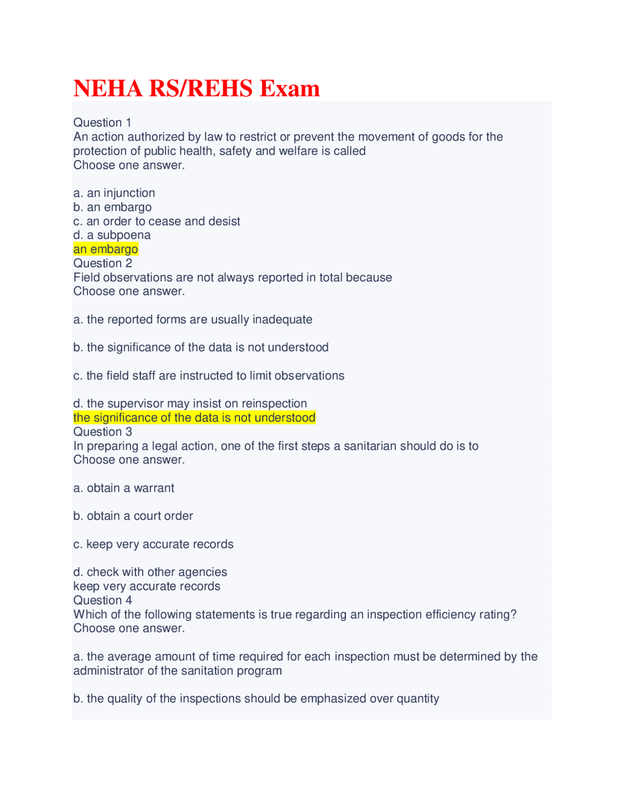 NEHA RSREHS Exam NUR 2063 Full TestBank | Exams Advanced Education ...